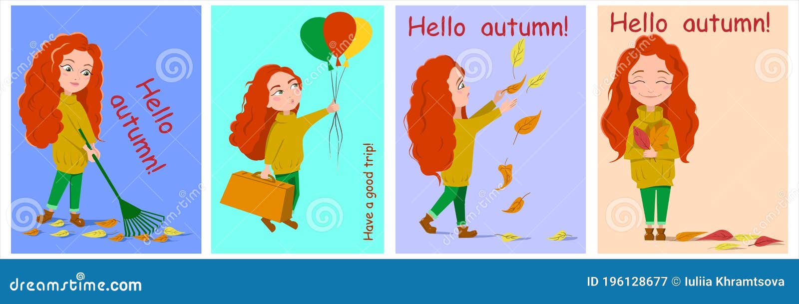 Set of Autumn Greeting Cards with Characters. Congratulations To the ...