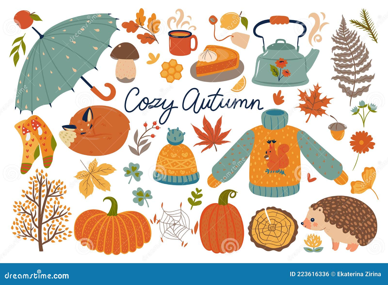 Set of Autumn Items Isolated on a White Background. Vector Graphics ...