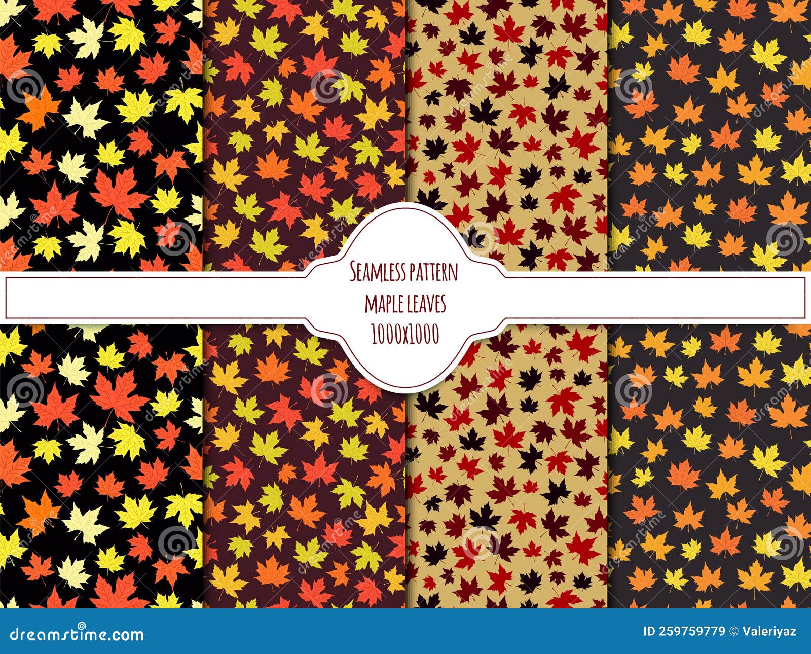 A Set of Autumn Maple Leaves Seamless Pattern, 1000x1000, Vector ...