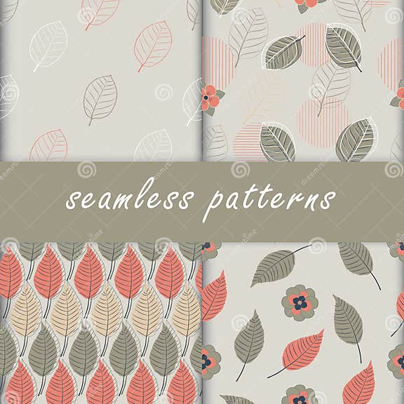 Set of Autumn Patterns with Leaves, Flowers and Leaflets. Seamless ...
