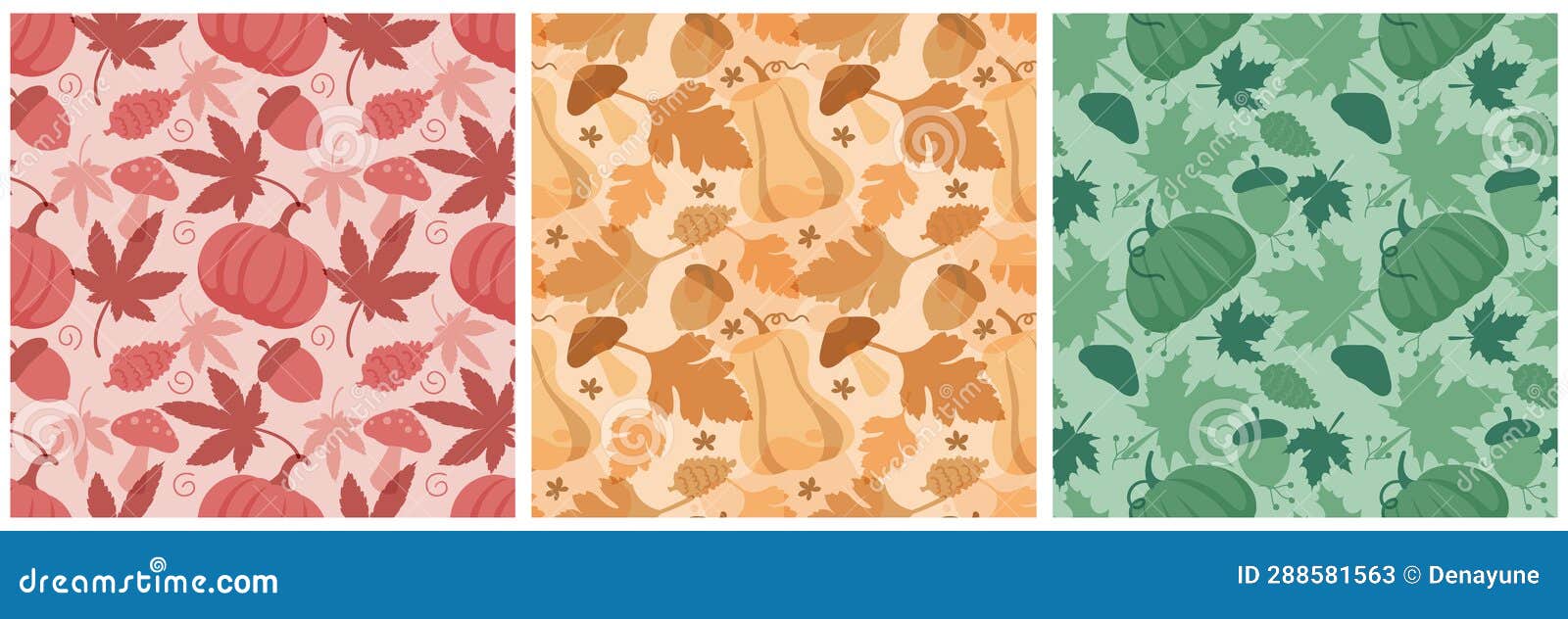 Set of Autumn Season Seamless Pattern Design with Fall Elements in ...