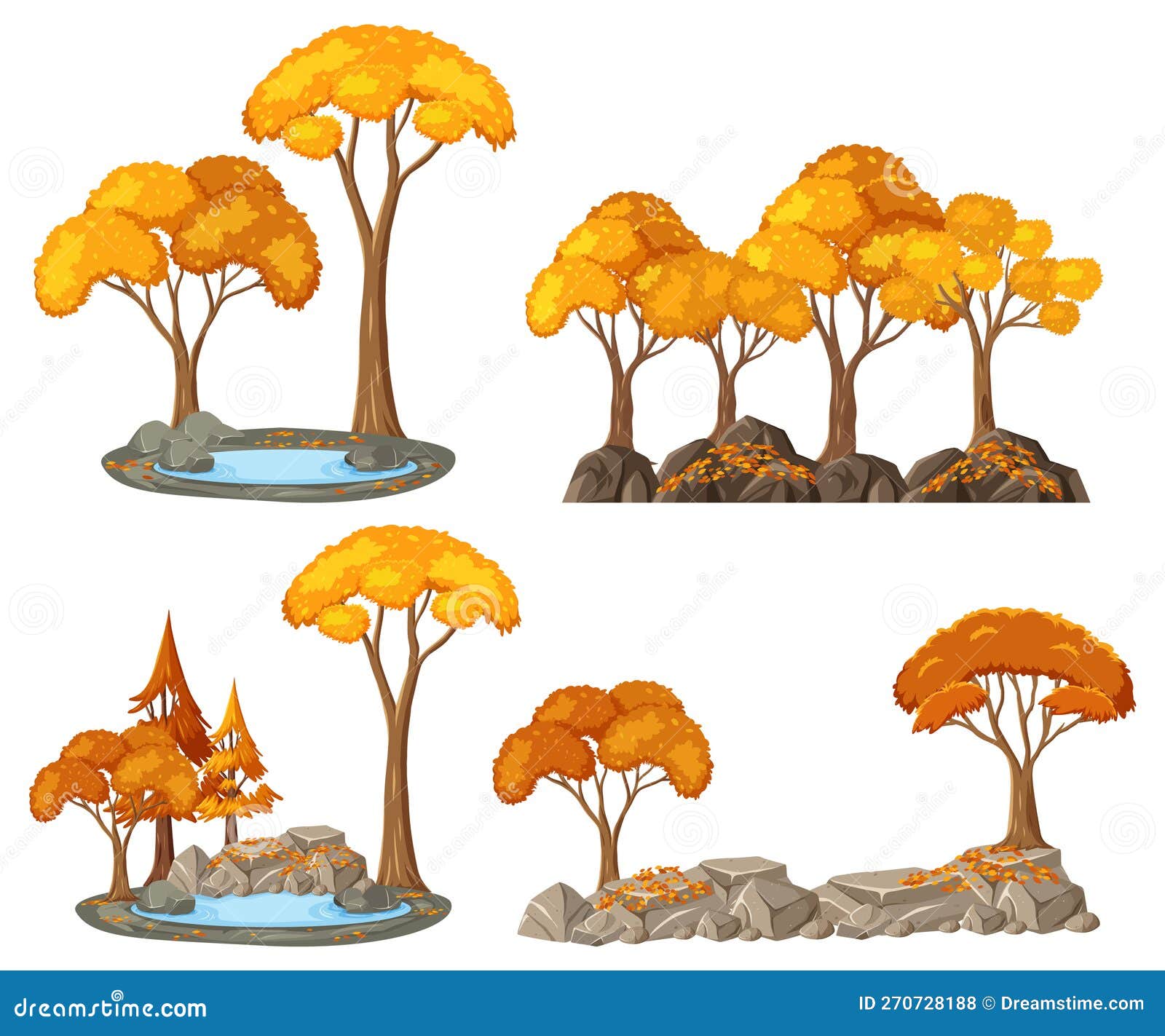 Set of autumn tree cartoon stock vector. Illustration of season - 270728188