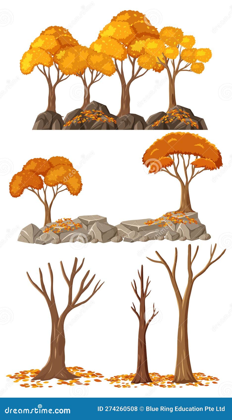 Set of autumn tree cartoon stock vector. Illustration of season - 274260508