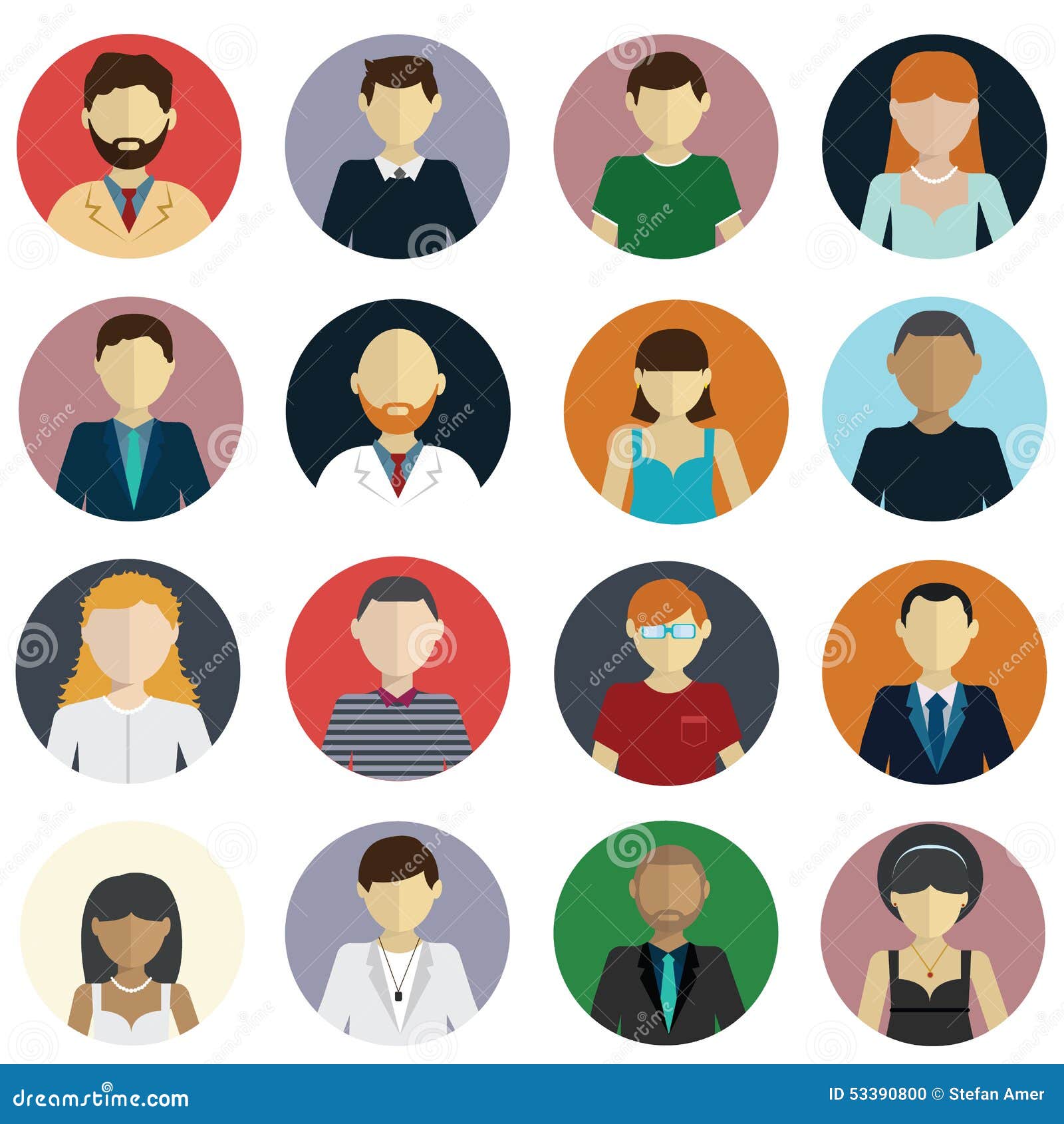 Avatar Flat Icon Set. Default Anonymous User Portrait Vector ...