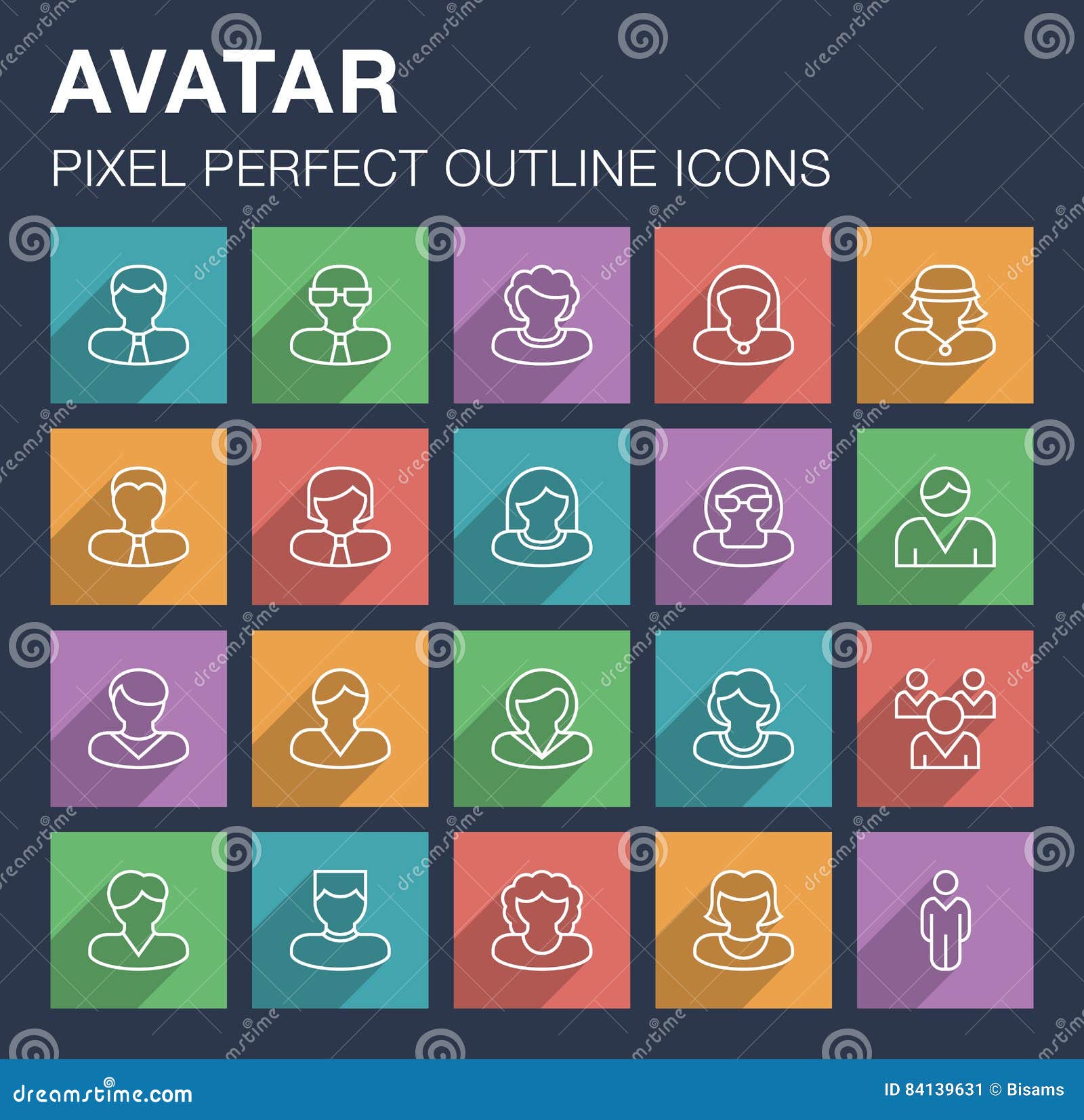 Set of Avatar Icons with Long Shadow. Stock Vector - Illustration of ...