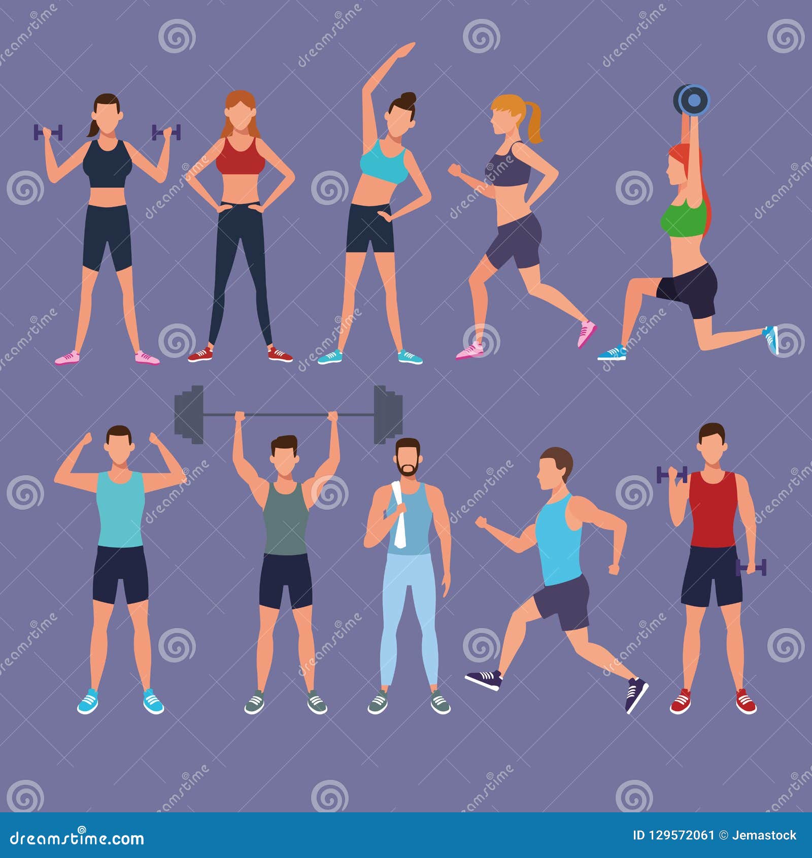 Set people doing exercise stock vector. Illustration of endurance ...