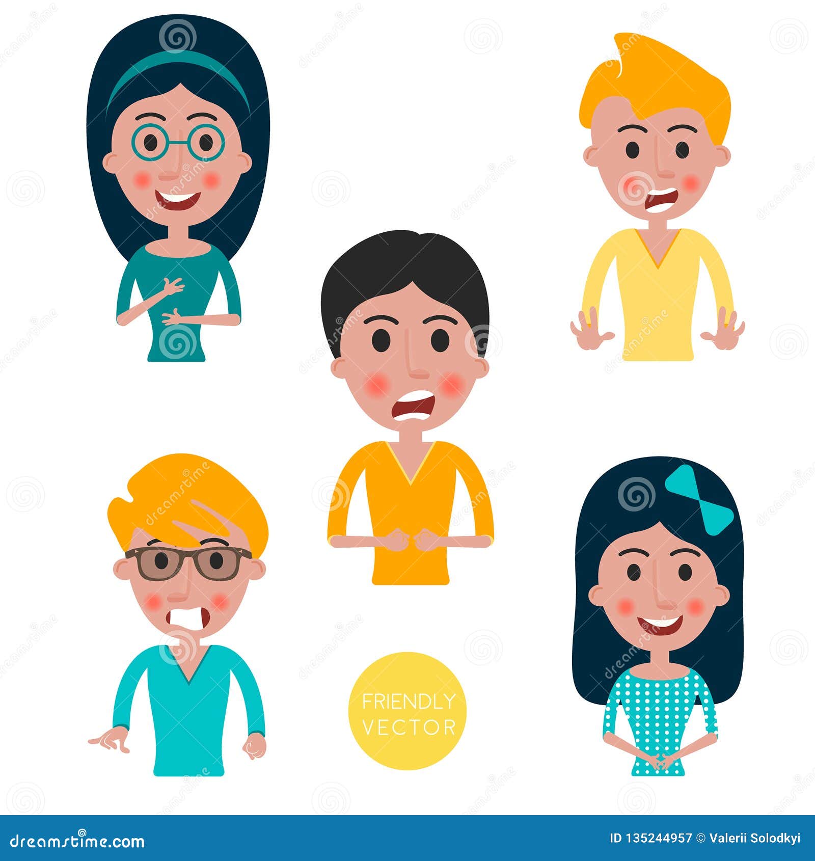 Set of Avatars Characters with a Different Emotions. Vector ...