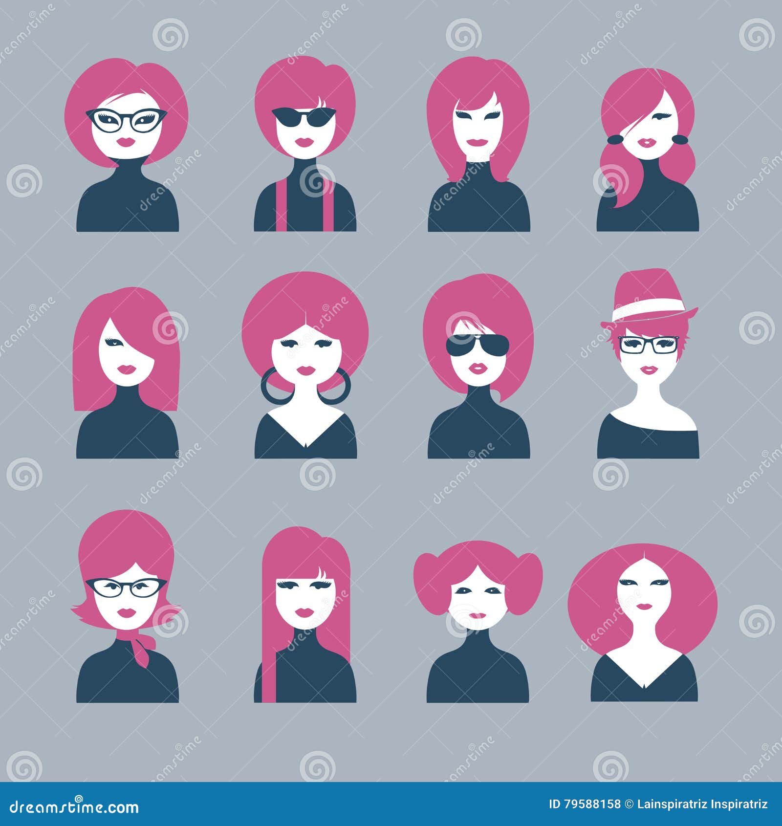 Set of 12 avatars girls stock illustration. Illustration of beauty ...
