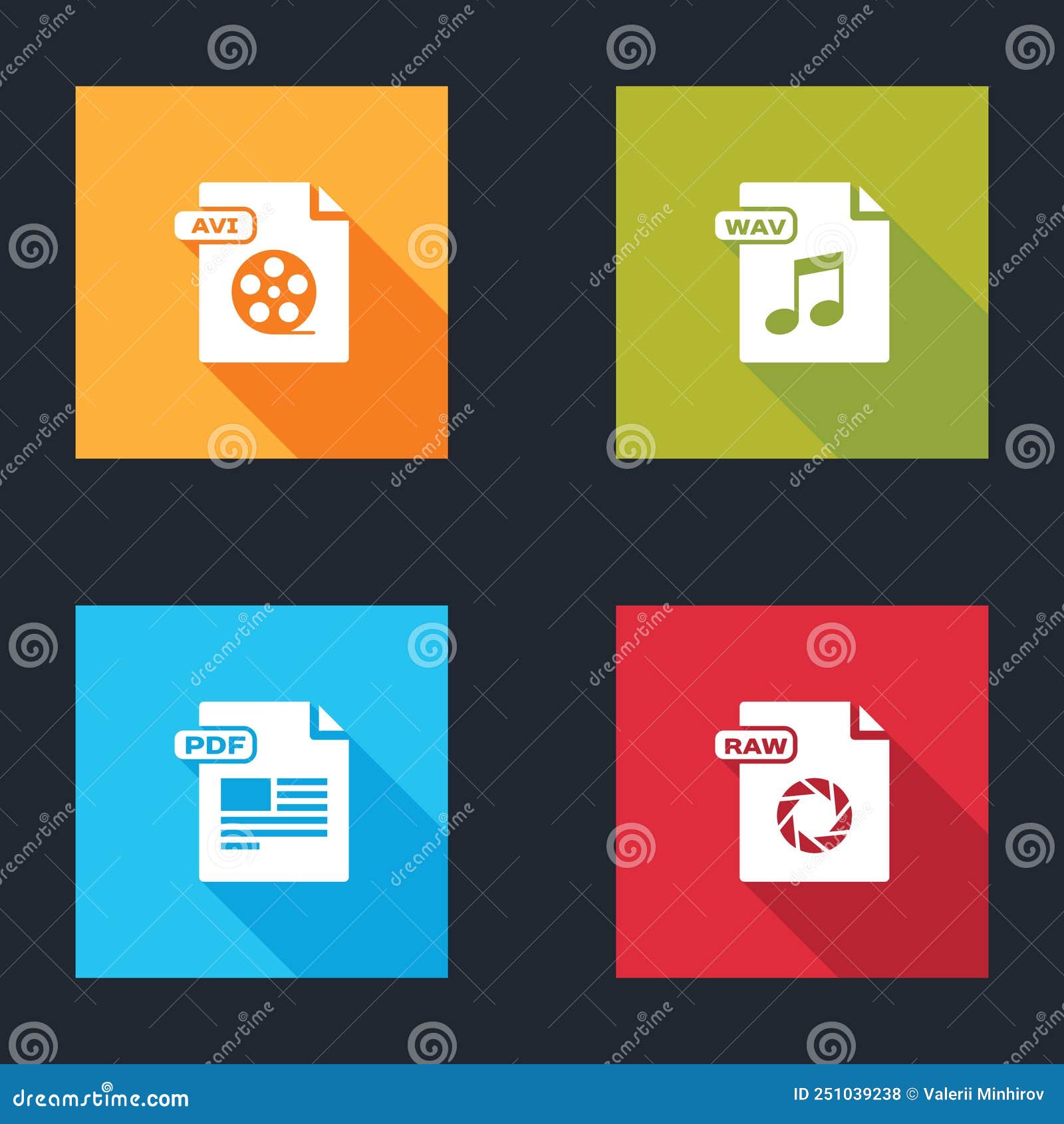 Set AVI File Document, WAV, PDF and RAW Icon. Vector Stock Illustration ... Set AVI File Document, WAV, PDF and RAW Icon. Vector Stock Illustration ...