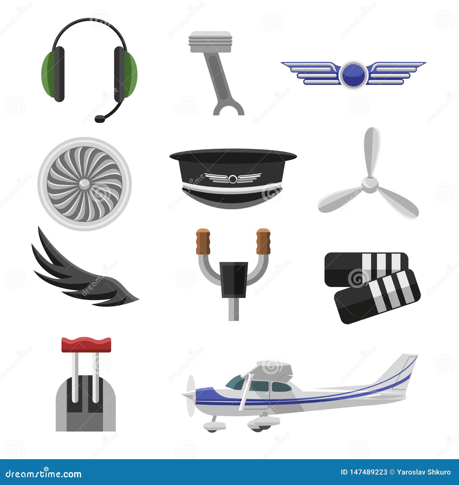 Set of Aviation Icons. Small Aviation Symbols and Elements Flat Design ...
