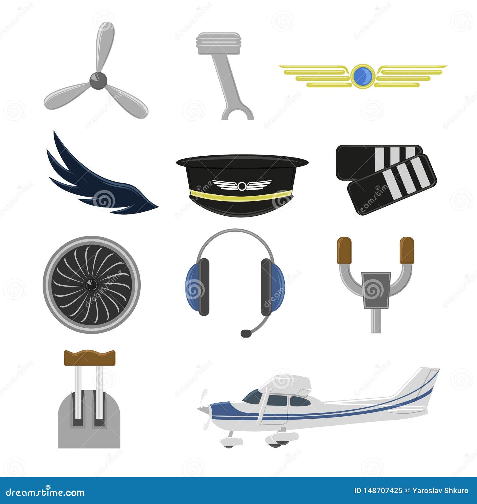 Set of Aviation Icons. Small Aviation Symbols and Elements Stock Vector ...