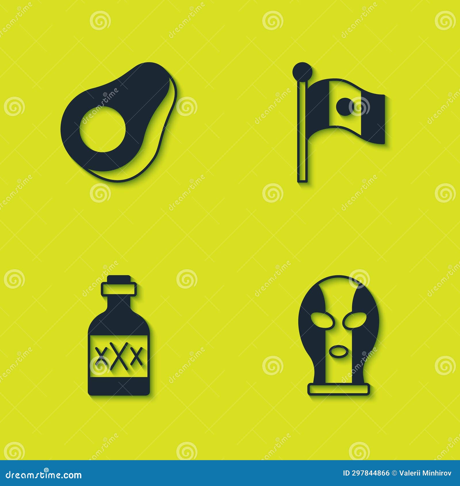 Set Avocado Fruit, Mexican Wrestler, Tequila Bottle and Mexico Flag ...