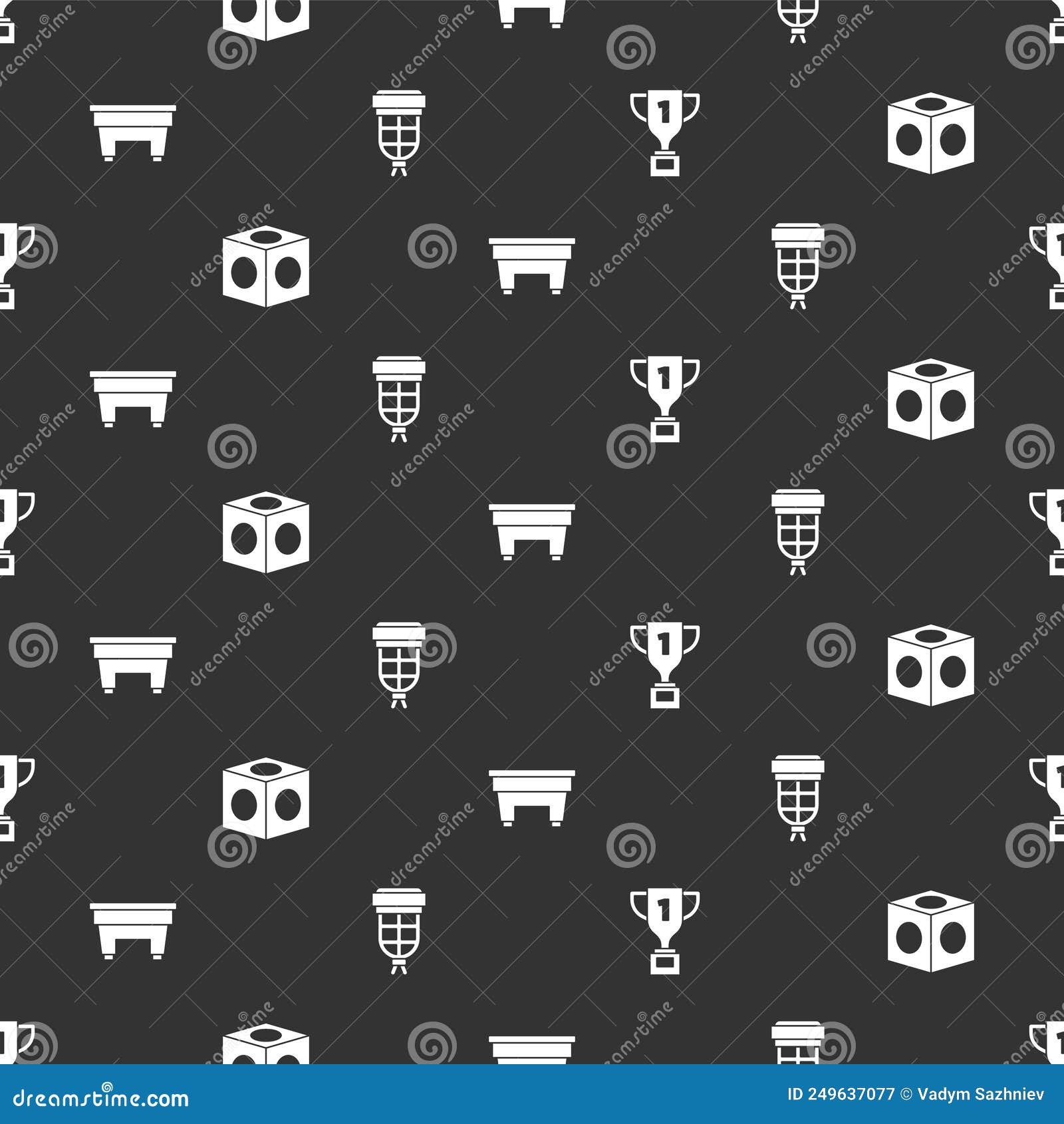 Set Award Cup, Billiard Chalk, Table and Pocket on Seamless Pattern ...