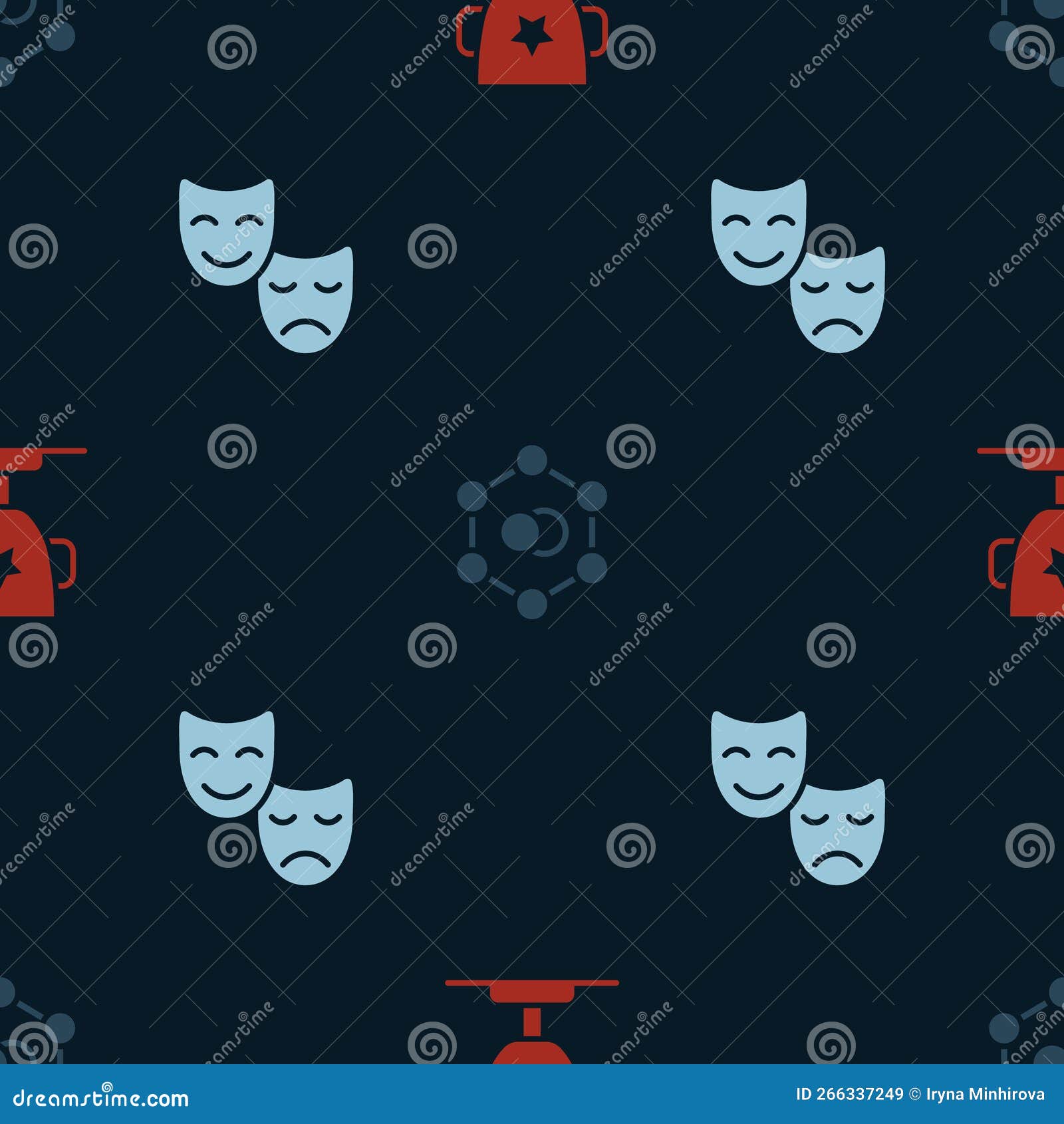Set Award Cup, Molecule and Comedy and Tragedy Masks on Seamless ...