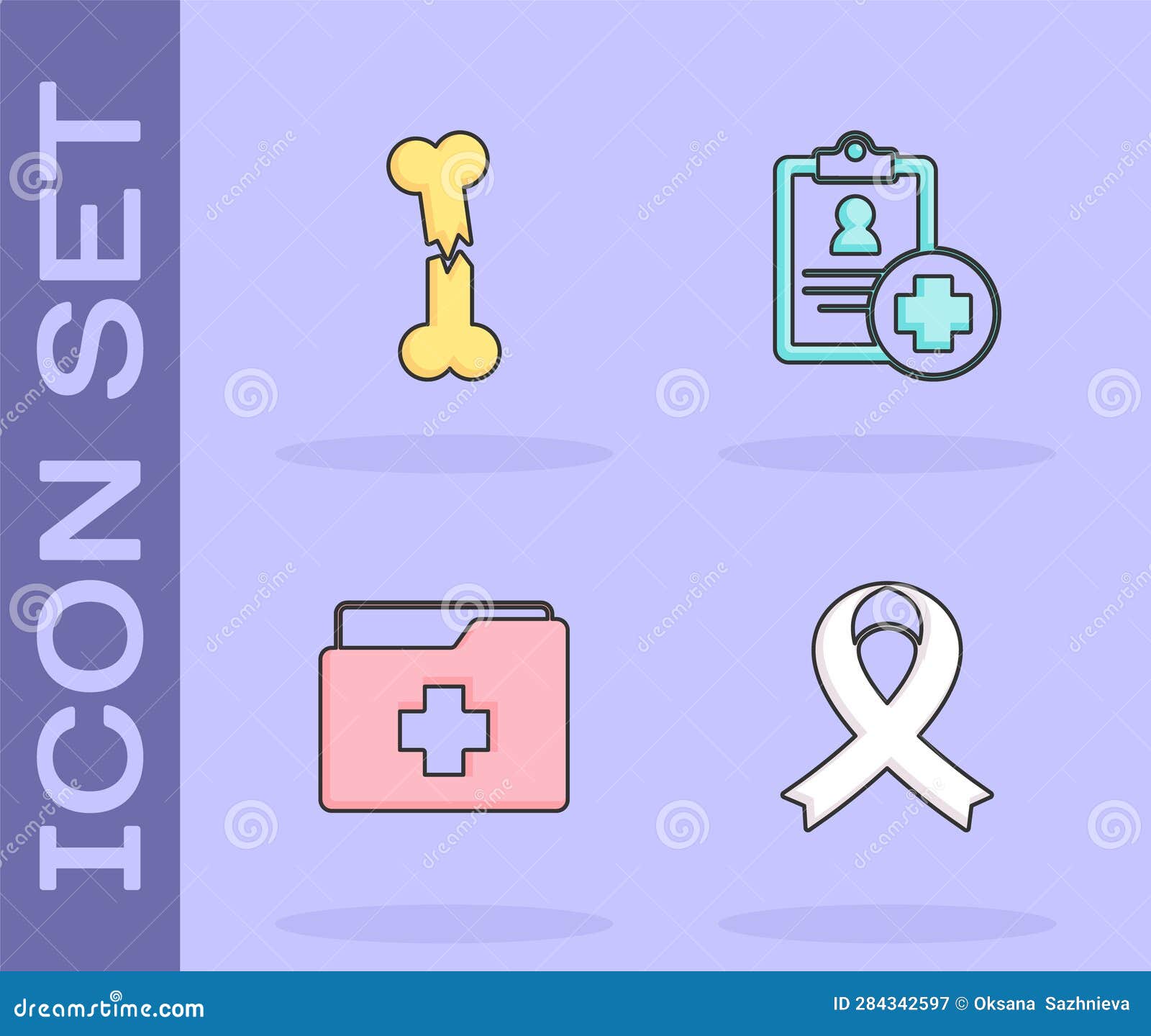 Set Awareness Ribbon, Human Broken Bone, Patient Record and Icon ...