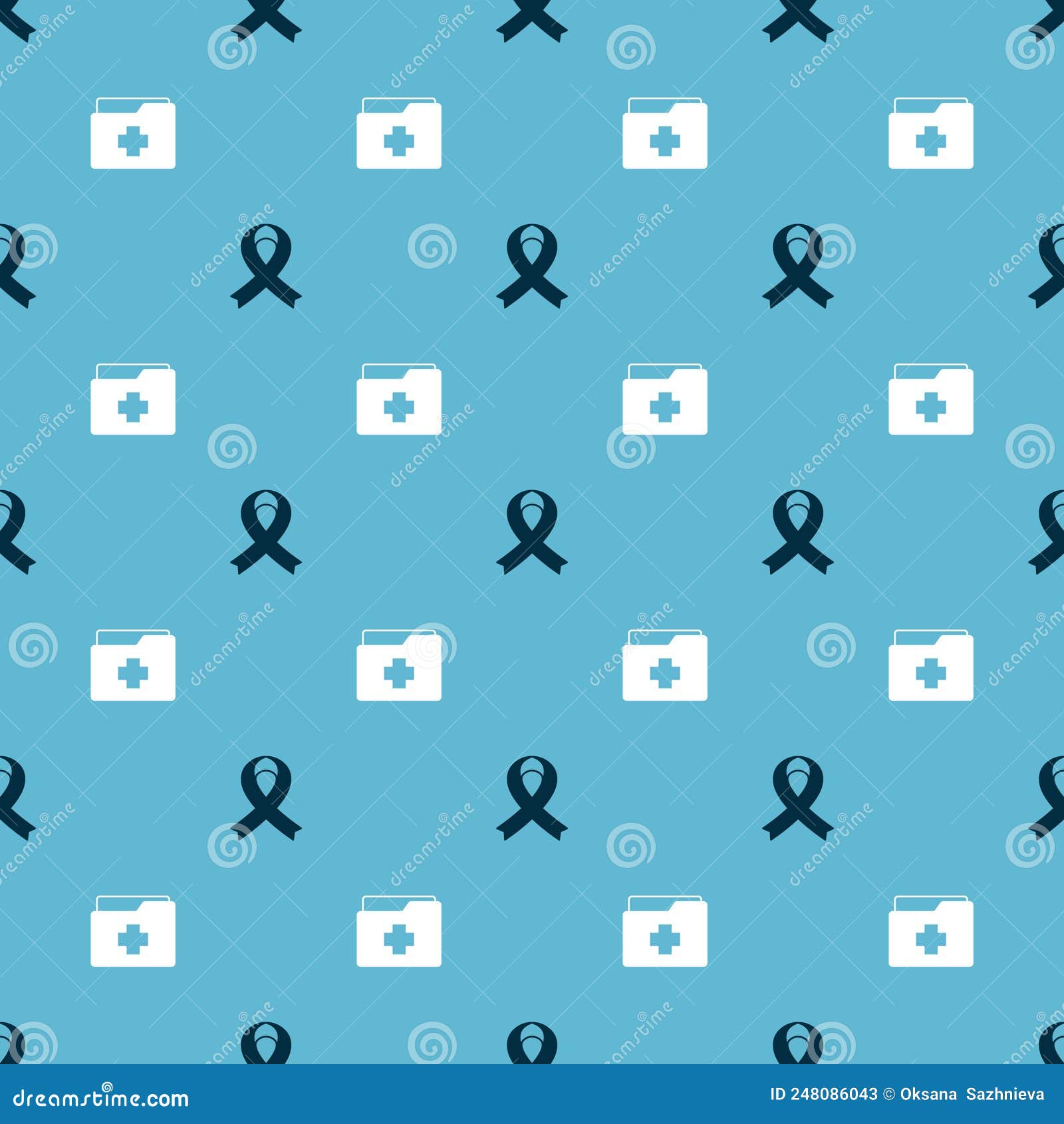 Set Awareness Ribbon and Patient Record on Seamless Pattern. Vector ...