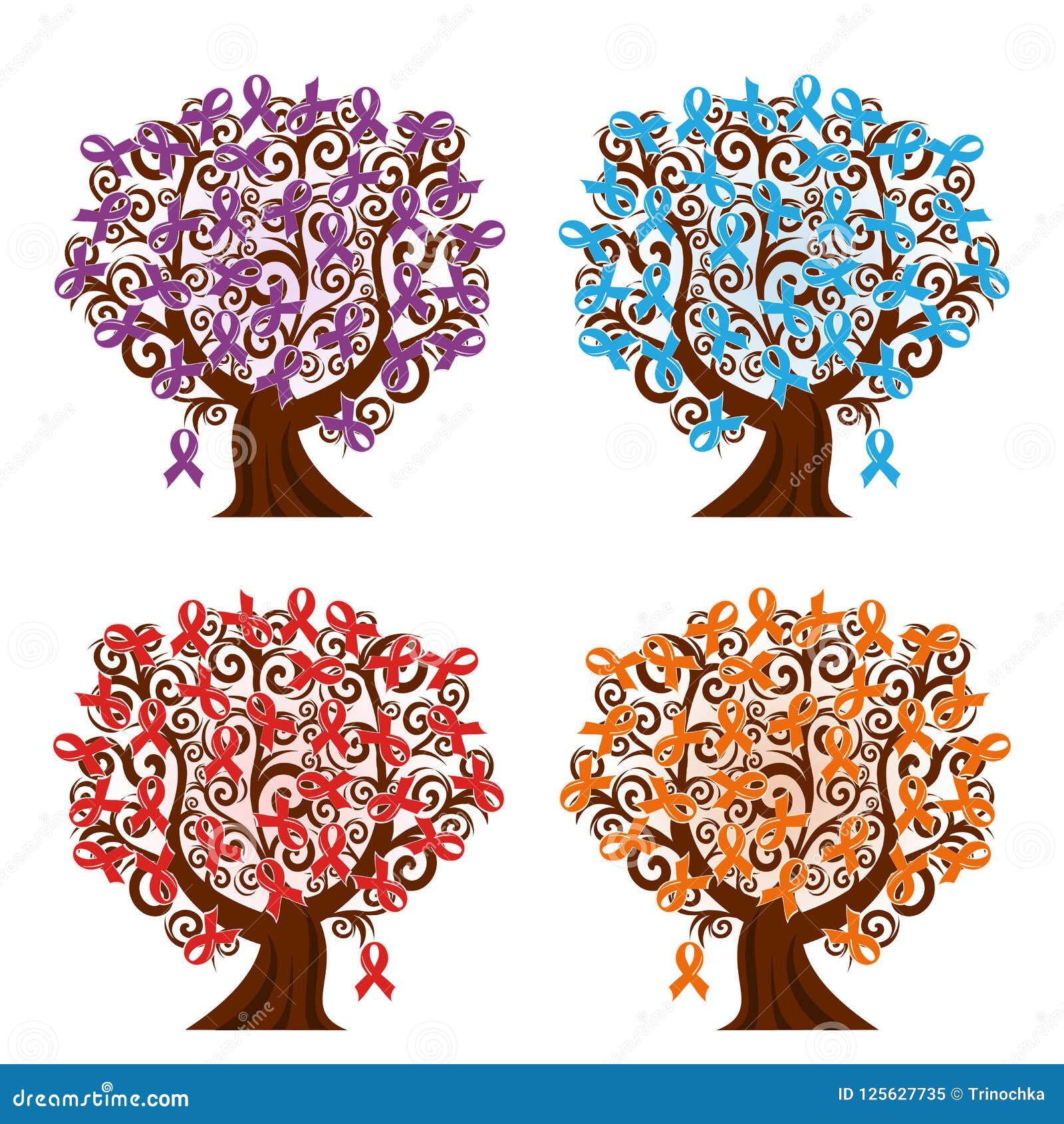 Set of Awareness Ribbons Trees Stock Vector - Illustration of leukemia ...