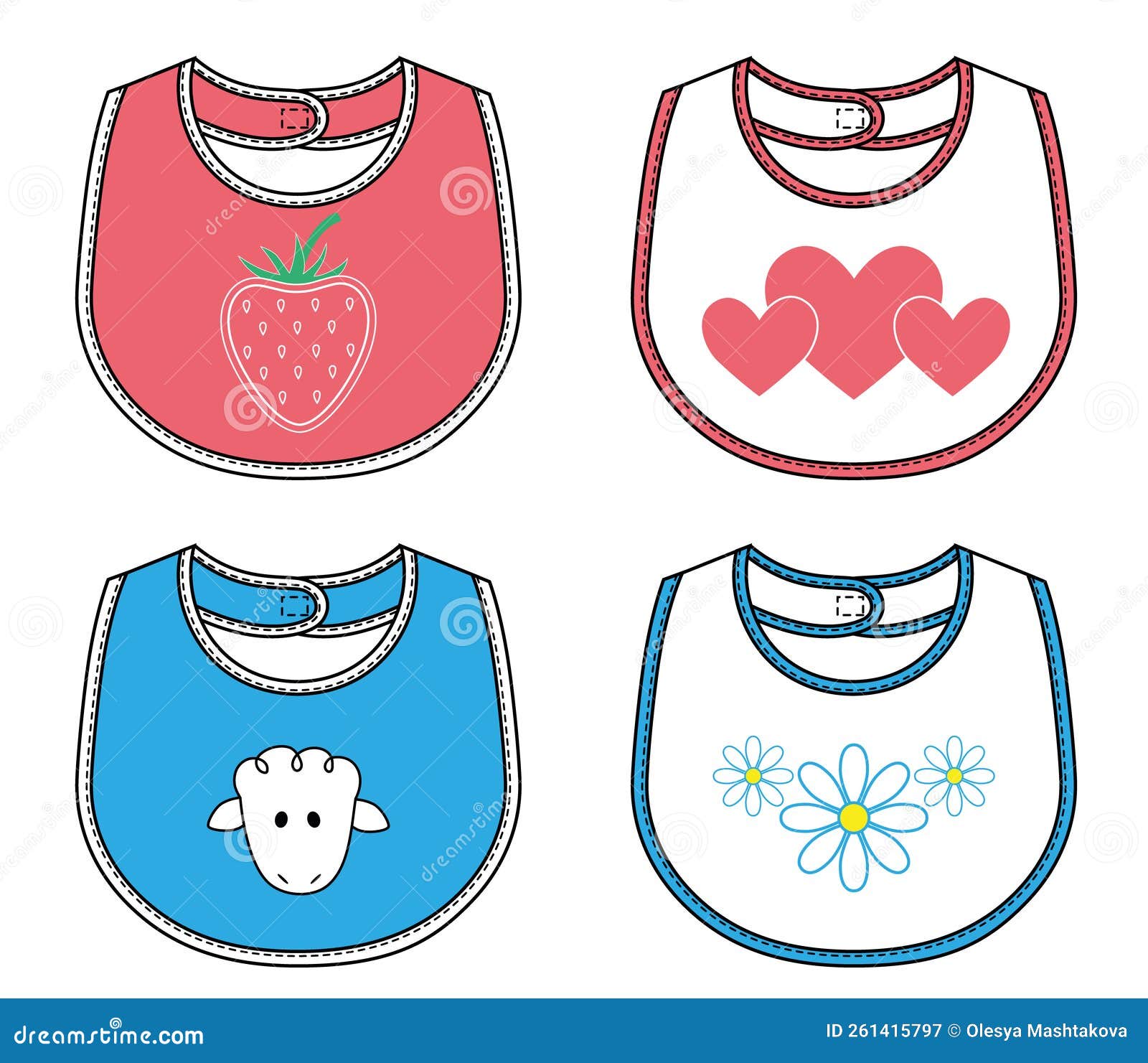 Set of Baby Bibs with Different Prints Stock Vector - Illustration of ...