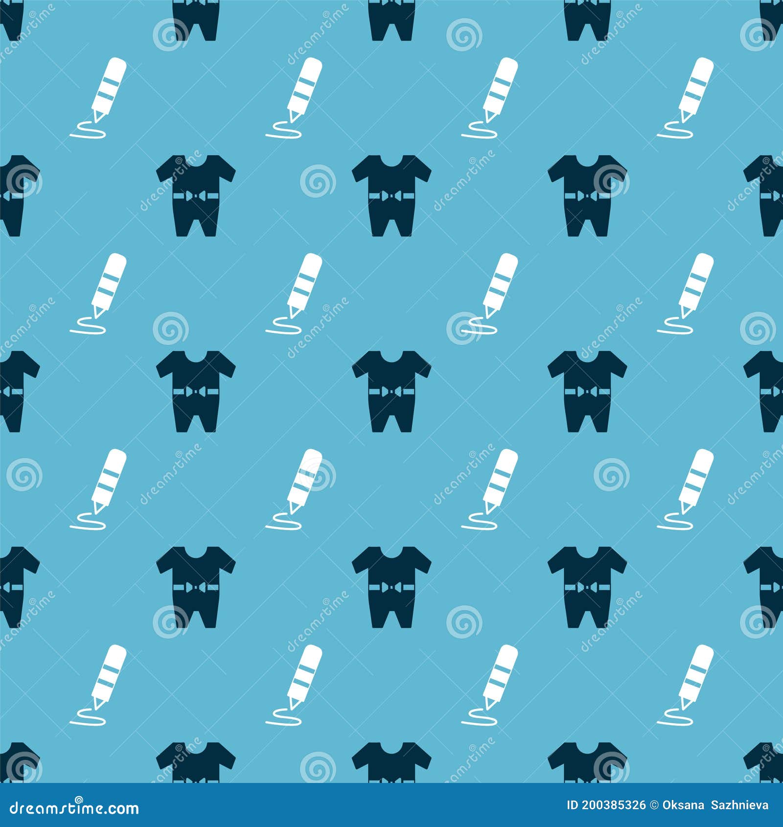 Set Baby Clothes and Wax Crayon for Drawing on Seamless Pattern. Vector ...