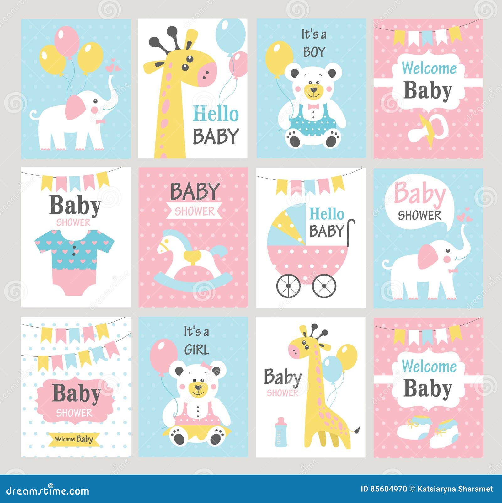 Set of baby shower cards. stock vector. Illustration of balloon - 85604970