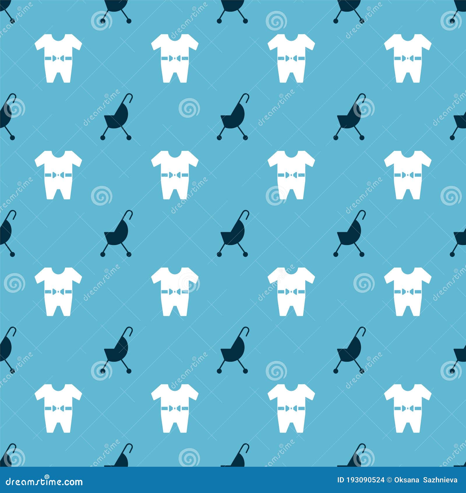Set Baby Stroller and Baby Clothes on Seamless Pattern. Vector Stock ...