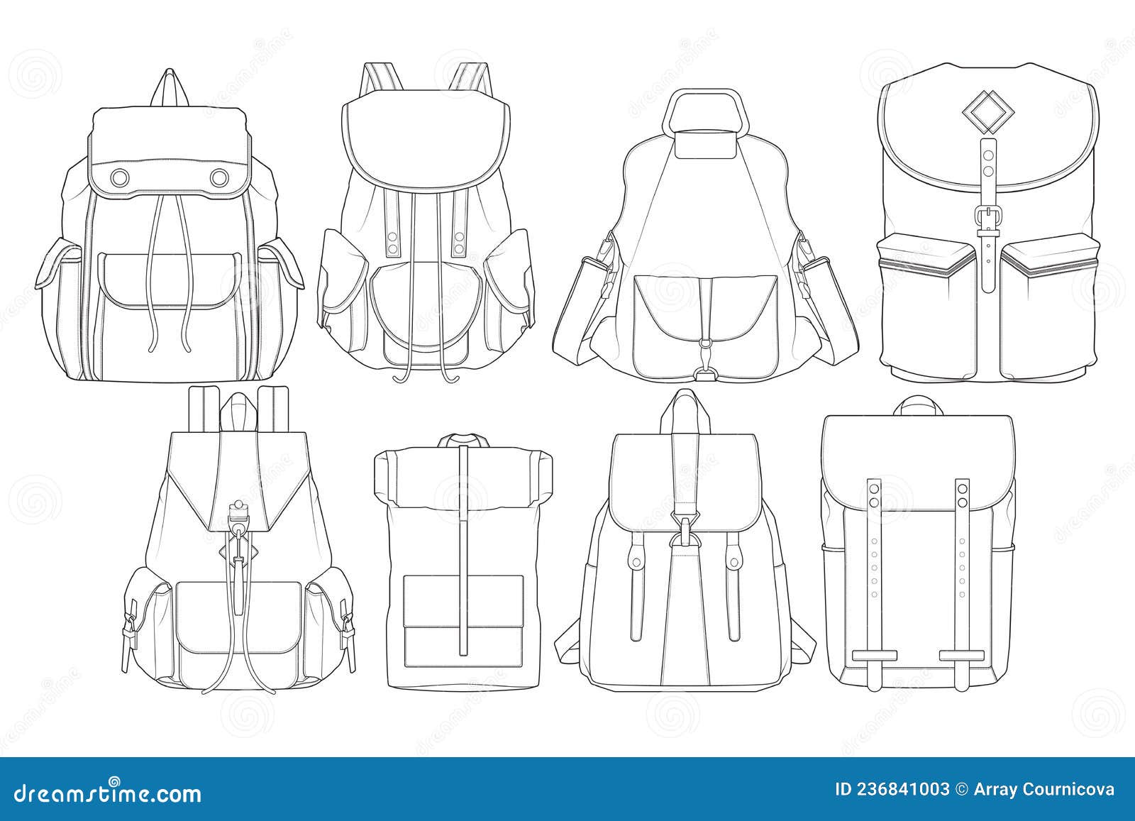 Set of Backpack Outline Drawing Vector, Set of Backpack in a Sketch ...