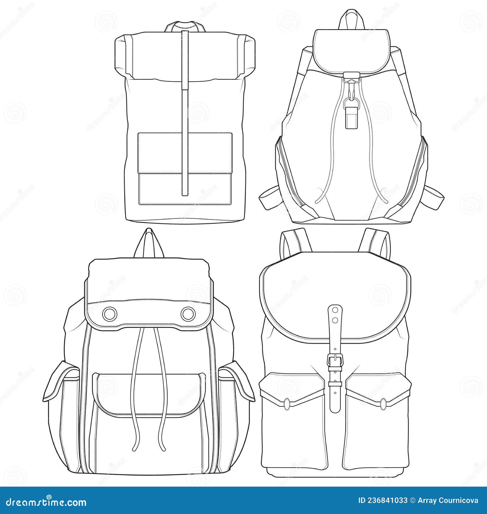 Set of Backpack Outline Drawing Vector, Set of Backpack in a Sketch ...
