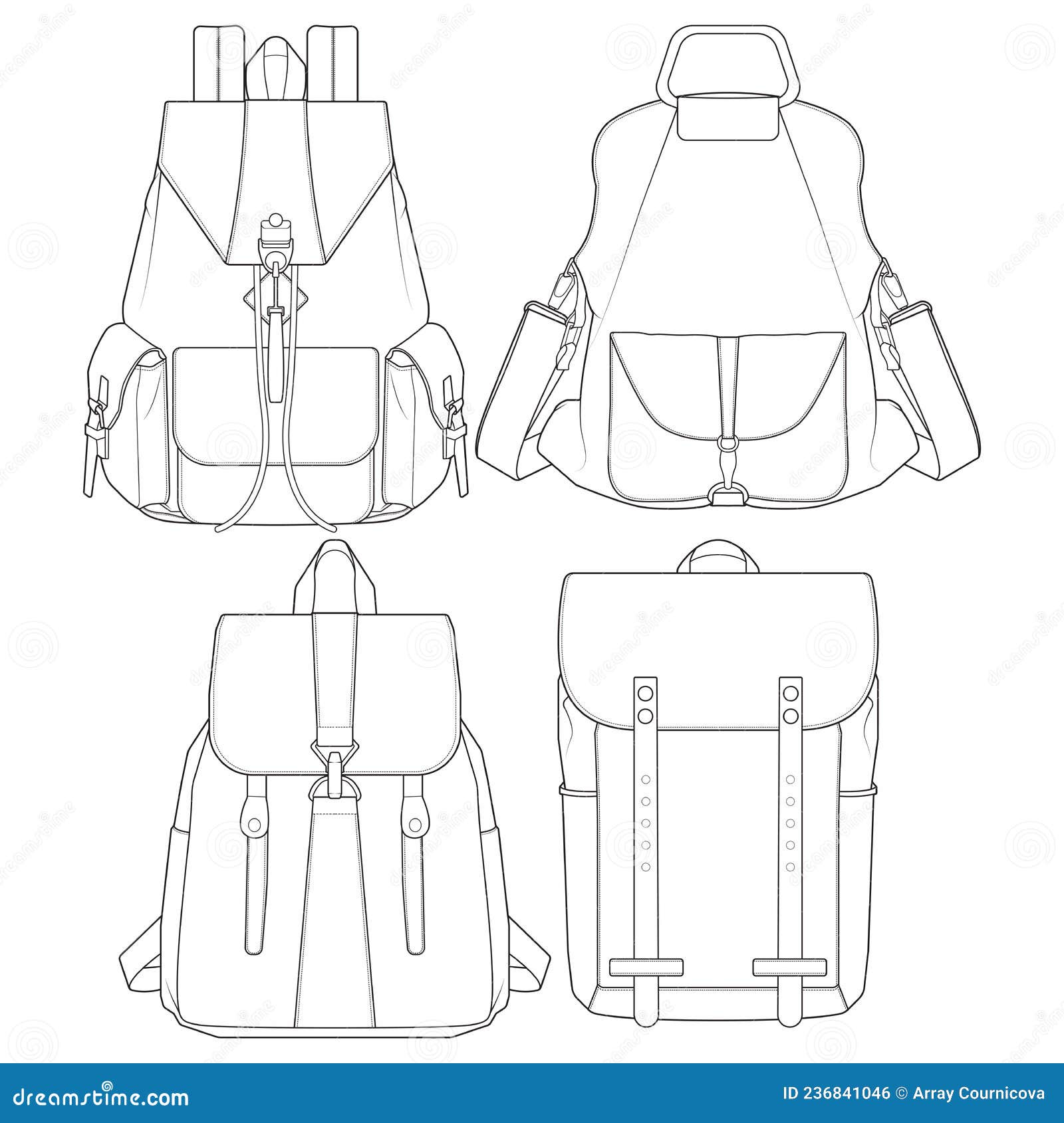 Set of Backpack Outline Drawing Vector, Set of Backpack in a Sketch ...