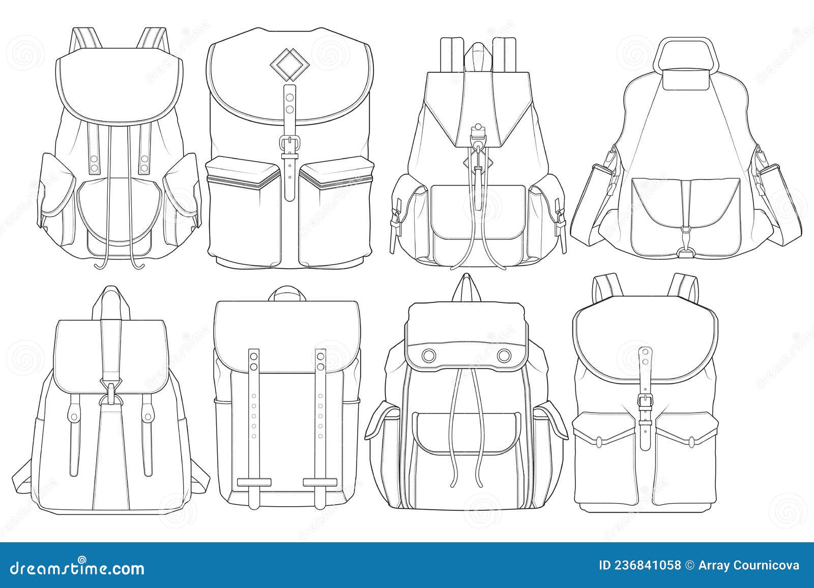 Set of Backpack Outline Drawing Vector, Set of Backpack in a Sketch ...
