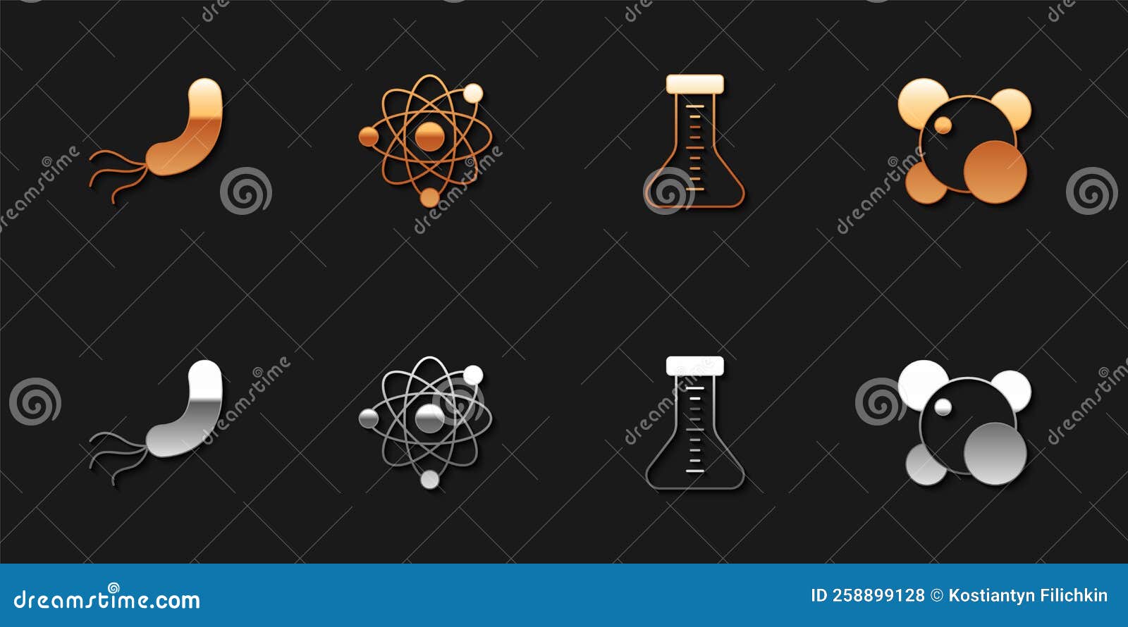 Set Bacteria, Atom, Test Tube and Molecule Icon. Vector Stock Vector ...