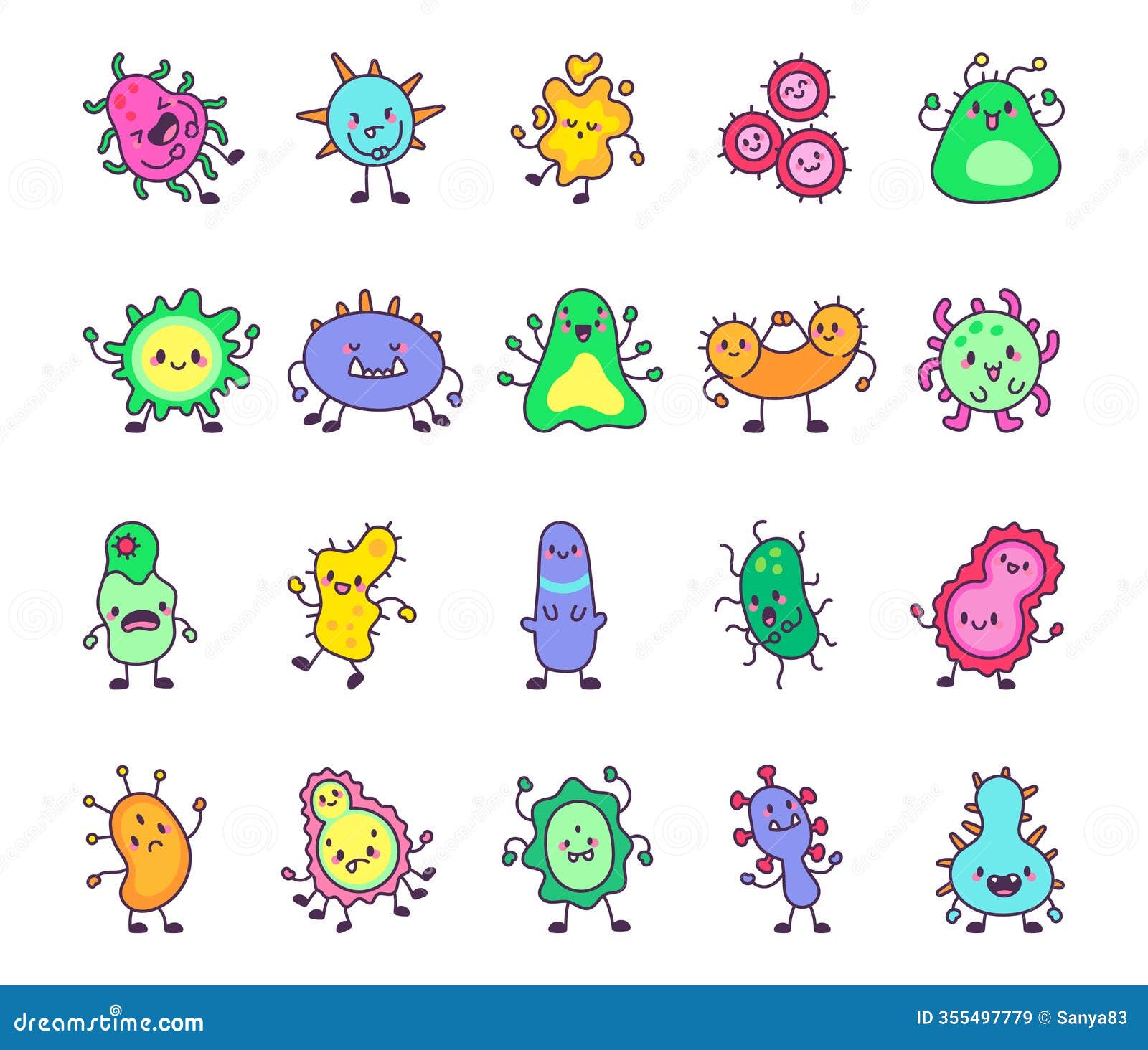 Set of Bacteria Cartoon Characters Stock Illustration - Illustration of ...