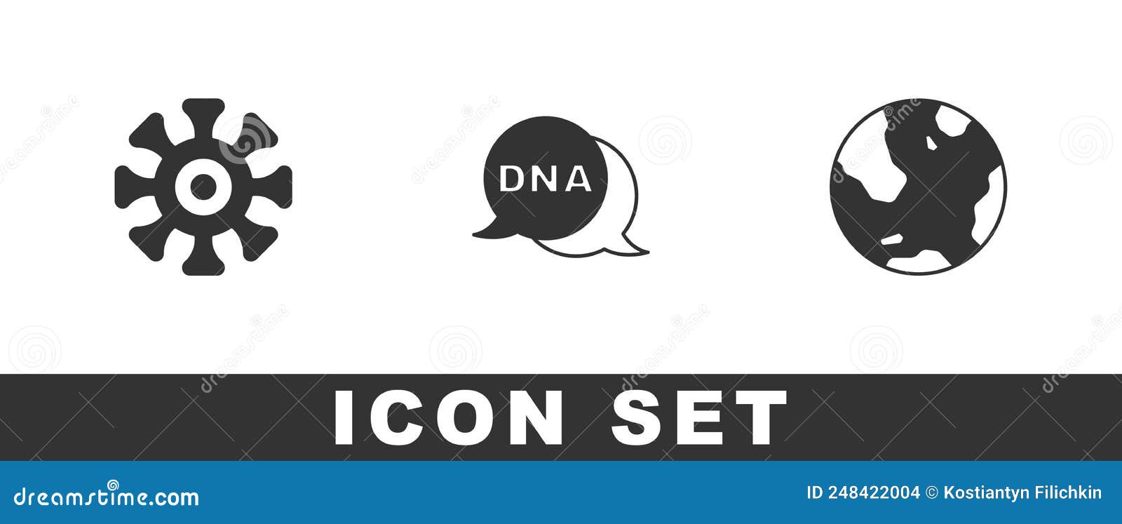Set Bacteria, DNA Symbol and Earth Globe Icon. Vector Stock Vector ...