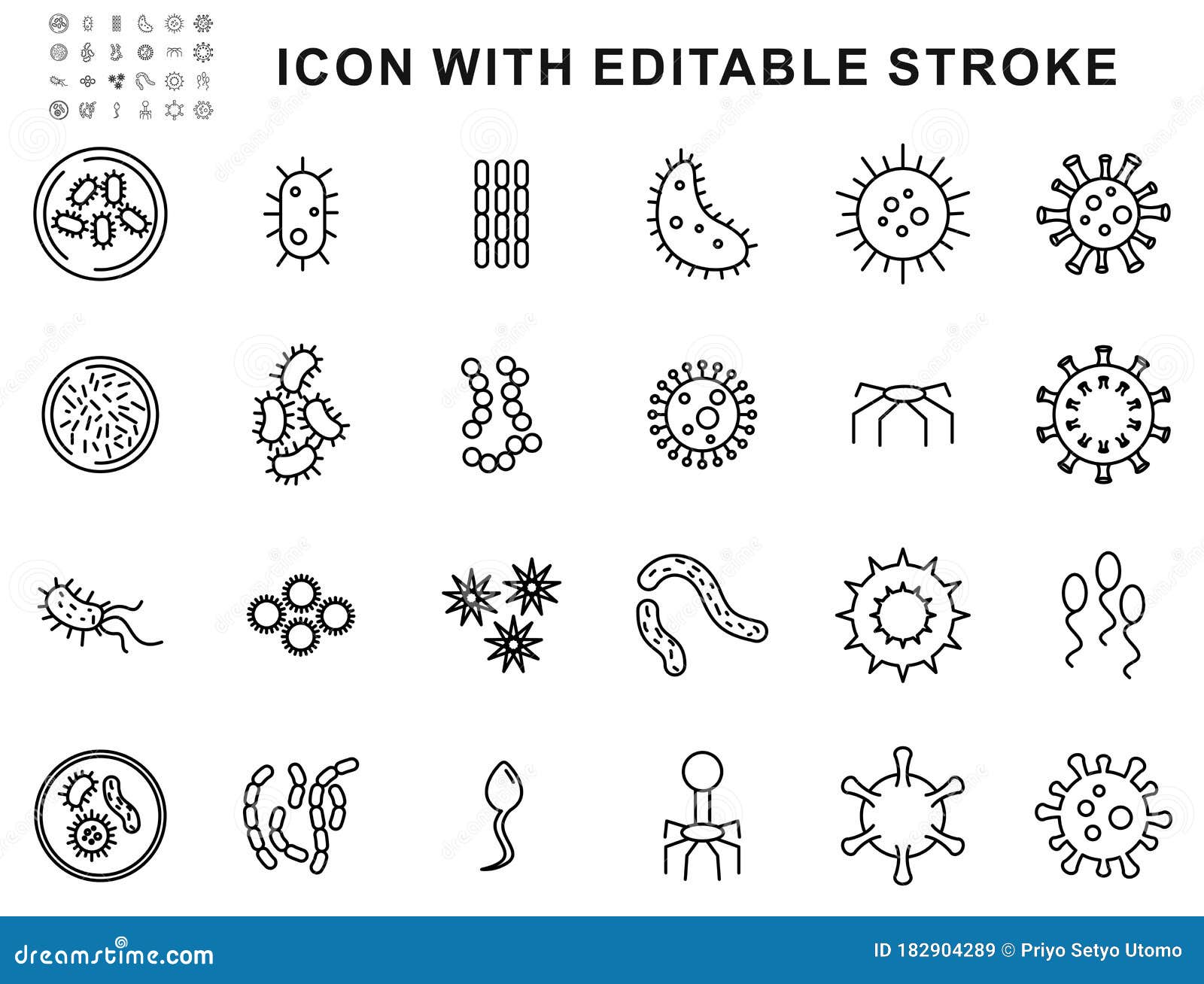 Set of Bacteria Icons Design Virus,Bacteria, Editable Stroke Stock ...
