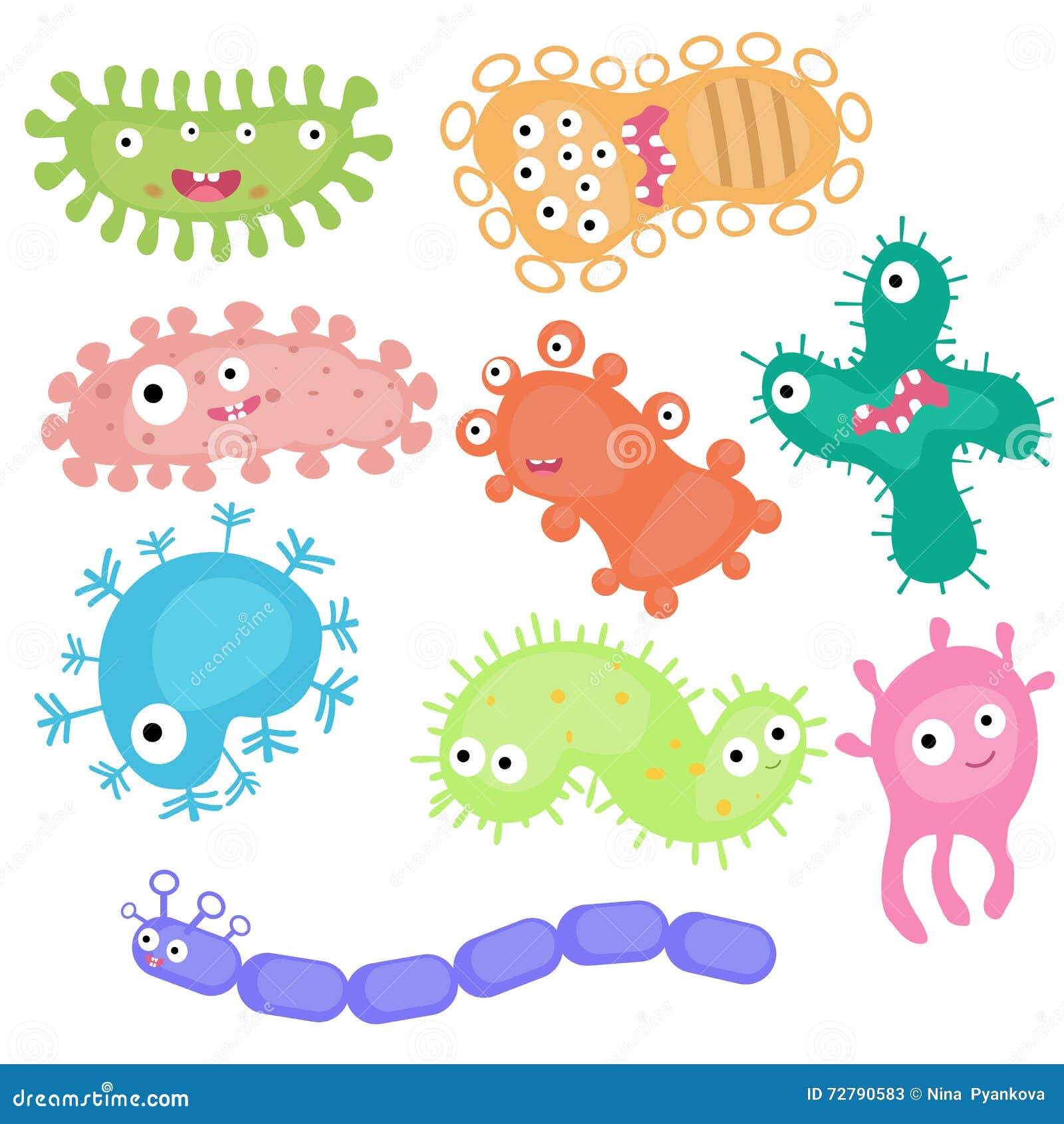 Set Of Bacteria Illustrations Stock Vector - Illustration of cute ...