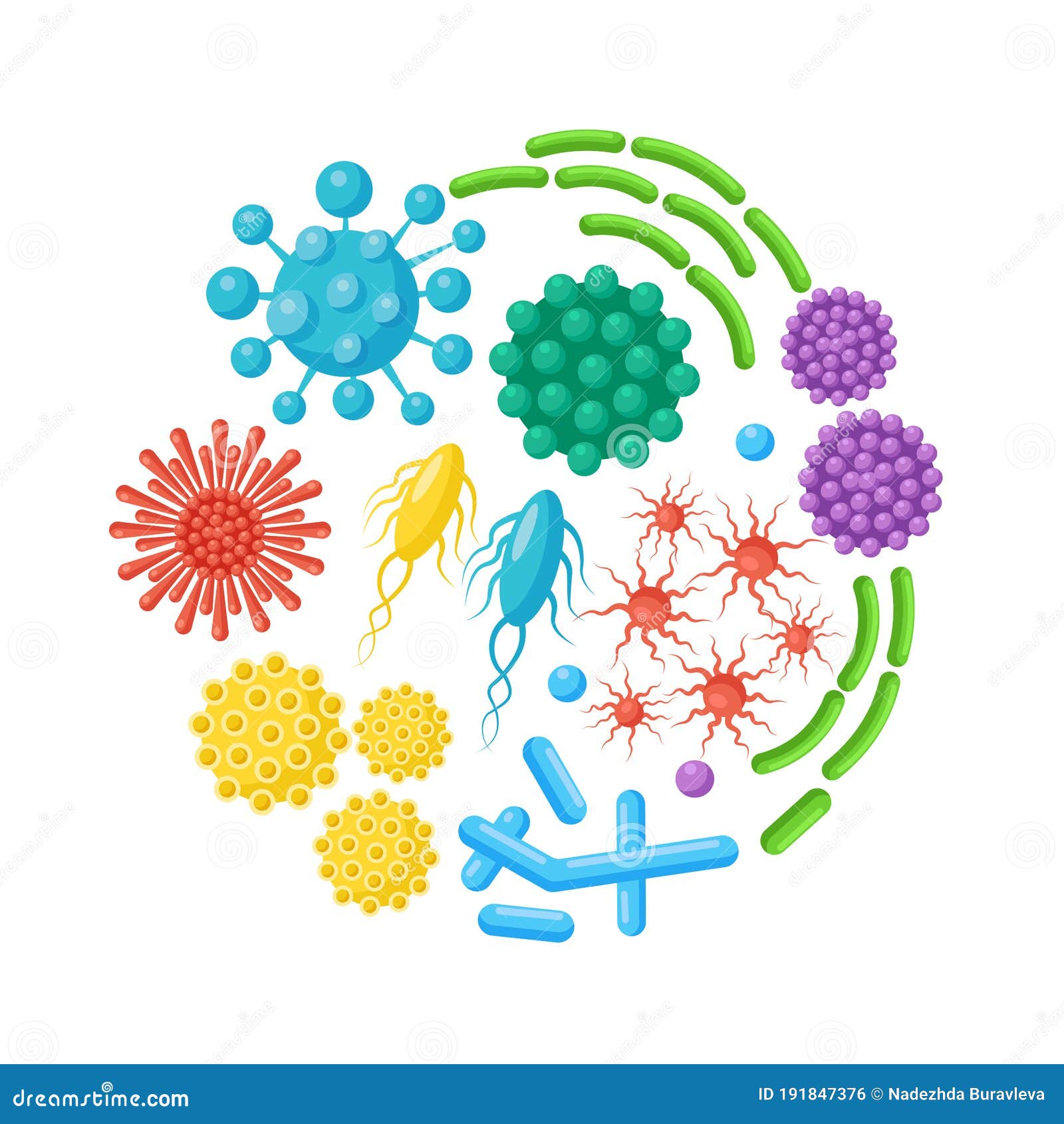 Set of Bacteria, Microbes, Virus, Germs. Disease-causing Object ...