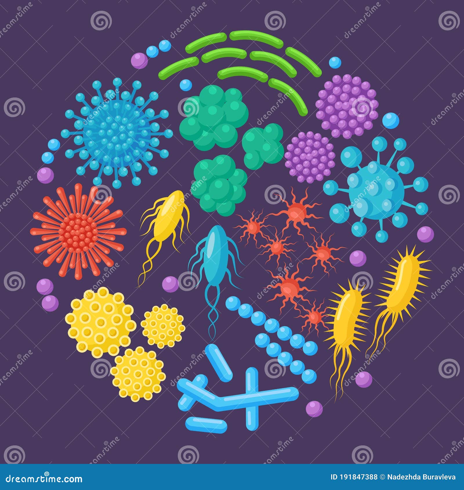 Set of Bacteria, Microbes, Virus, Germs. Disease-causing Object ...
