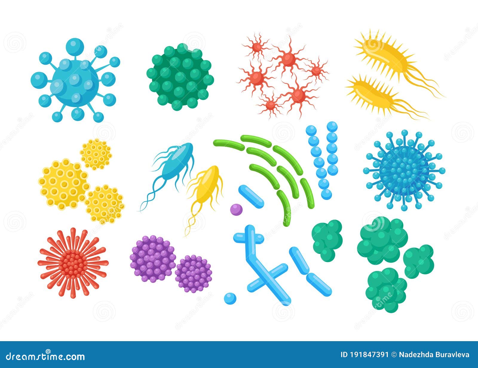 Set of Bacteria, Microbes, Virus, Germs. Disease-causing Object ...