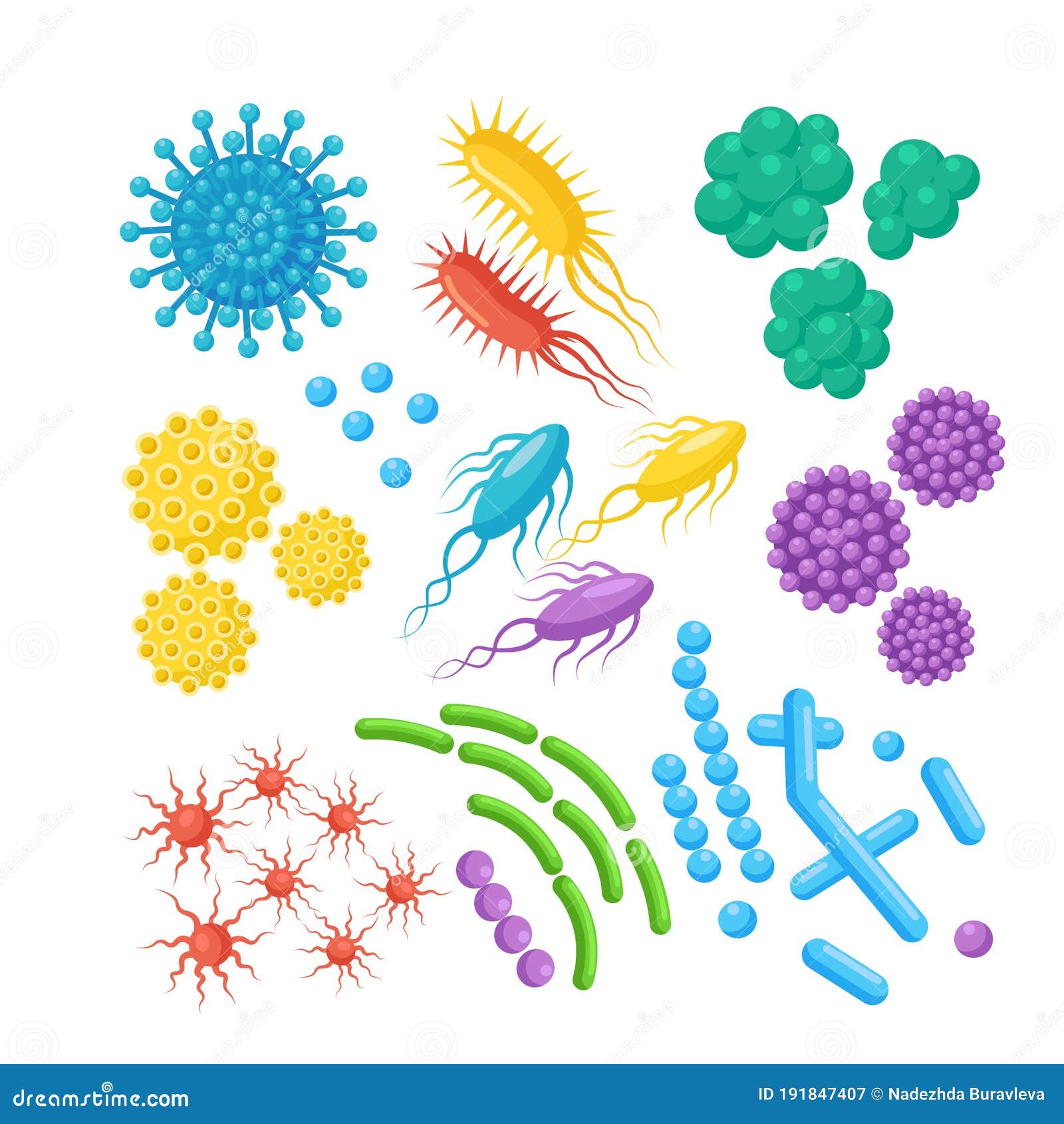 Set Of Bacteria, Microbes, Virus, Germs. Disease-causing Object ...