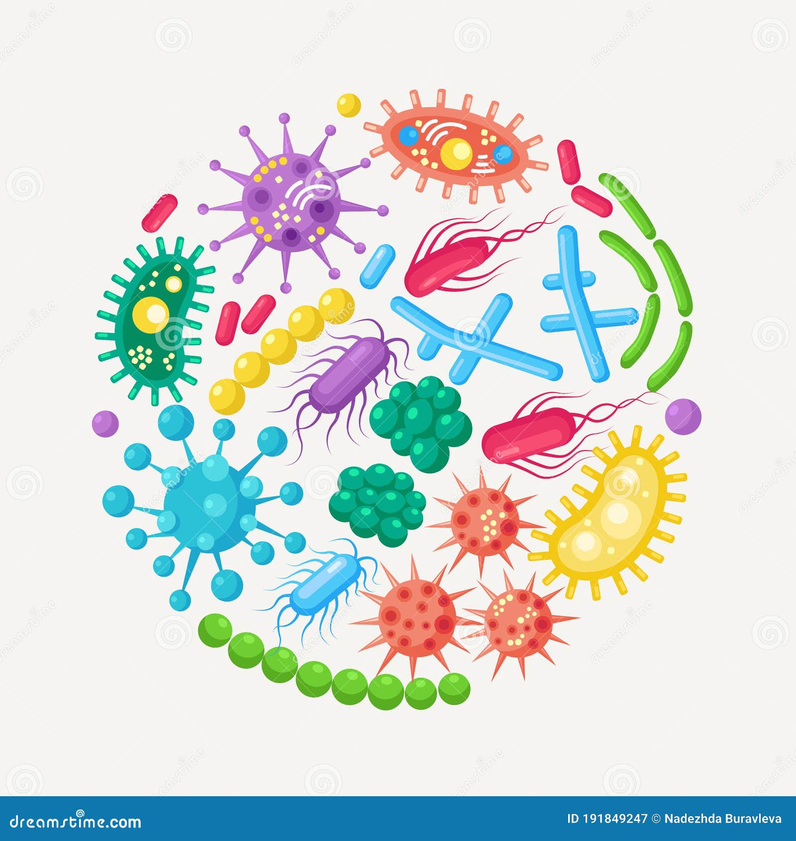 Set of Bacteria, Microbes, Virus, Germs. Disease-causing Object ...