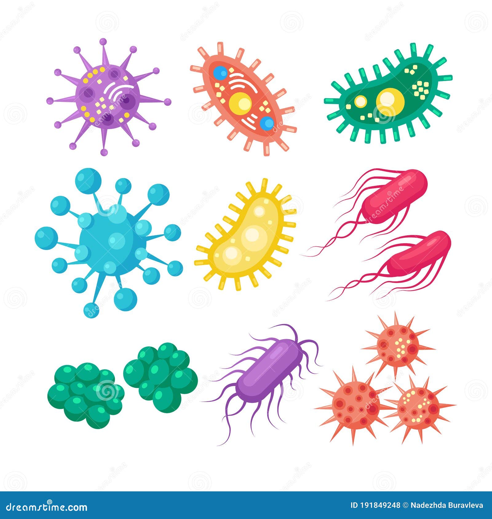 Set of Bacteria, Microbes, Virus, Germs. Disease-causing Object ...
