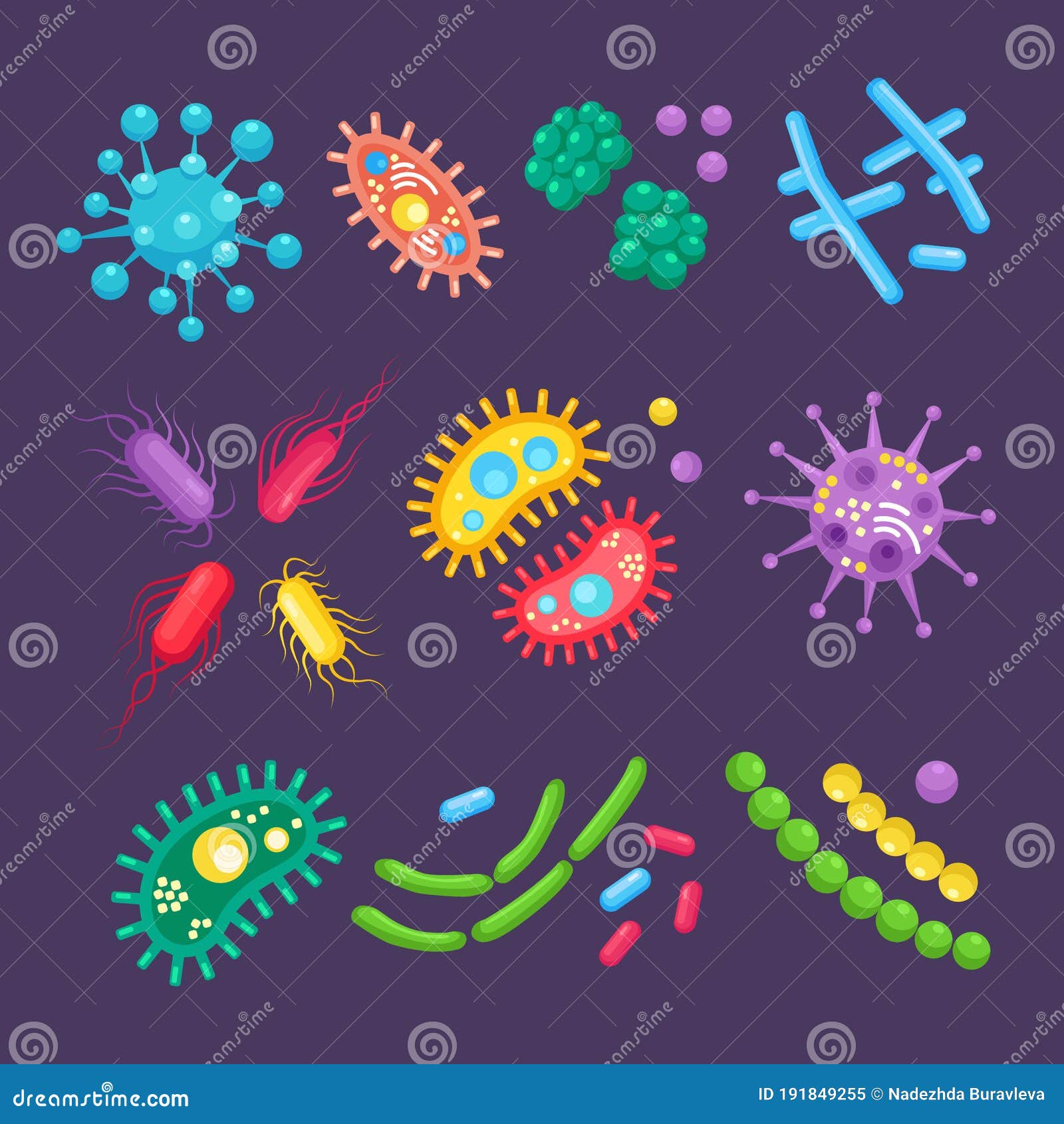 Set of Bacteria, Microbes, Virus, Germs. Disease-causing Object ...