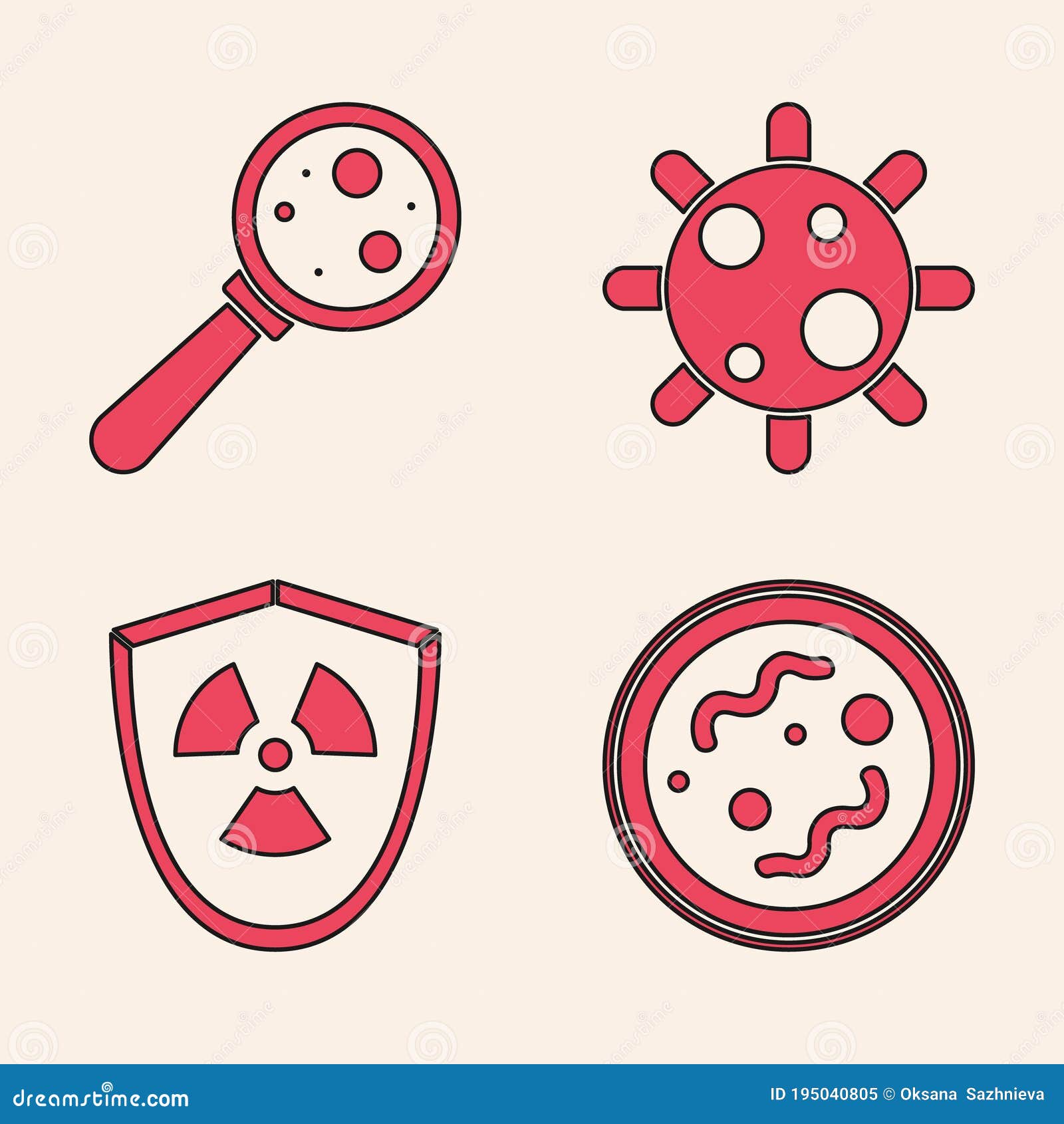 Set Bacteria, Microorganisms Under Magnifier, Bacteria and Radioactive ... Set Bacteria, Microorganisms Under Magnifier, Bacteria and Radioactive ...