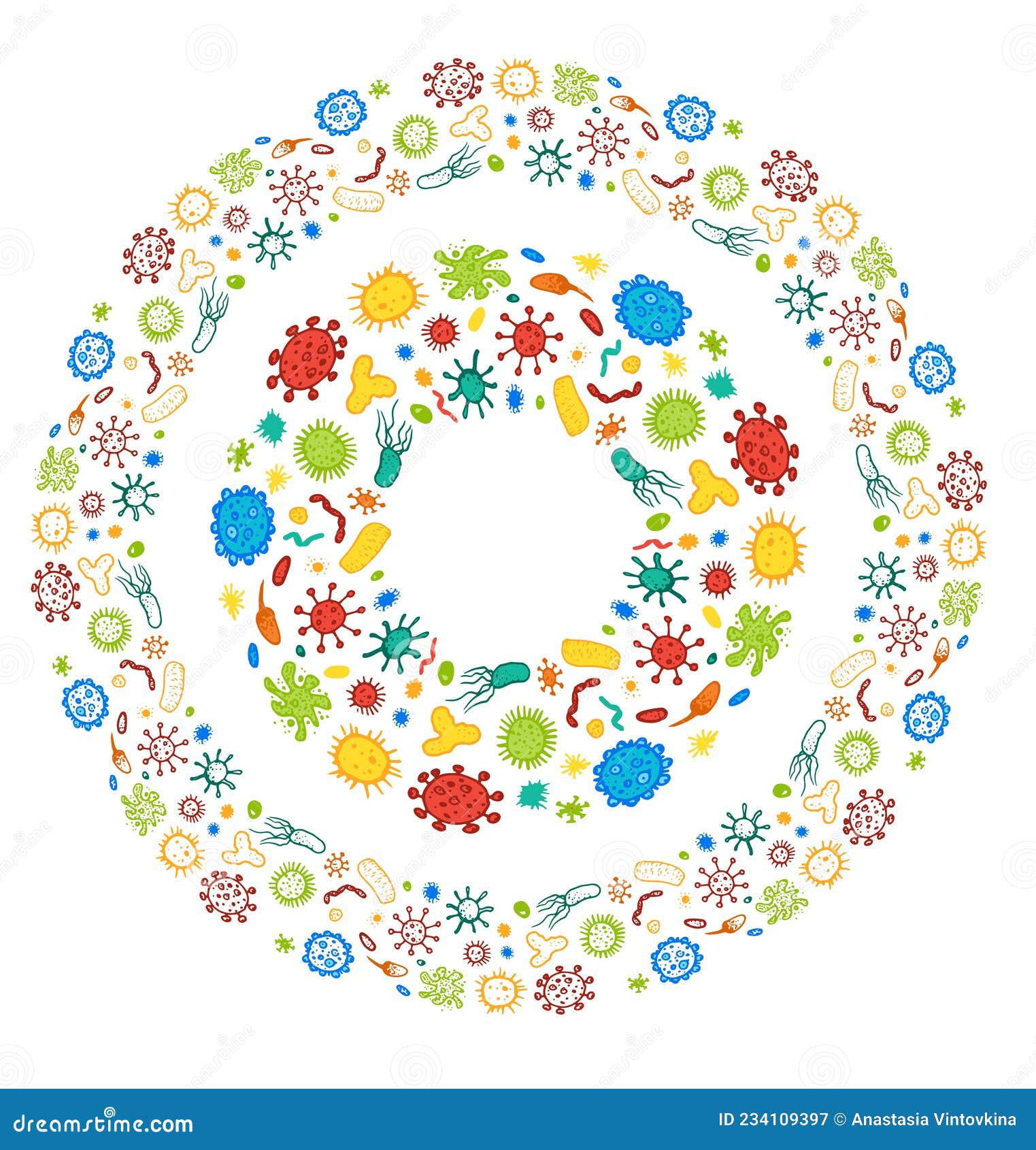 A Set of Bacteria Round Frames. Bright Multicolored Round Borders of ...