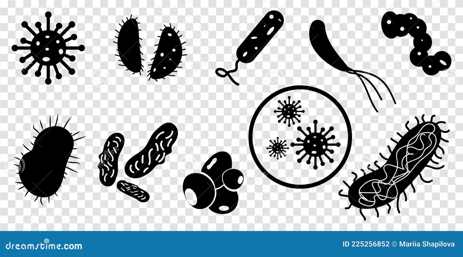 Set of Bacteria Sign. Bacteria, Microbes Icons Stock Vector ...