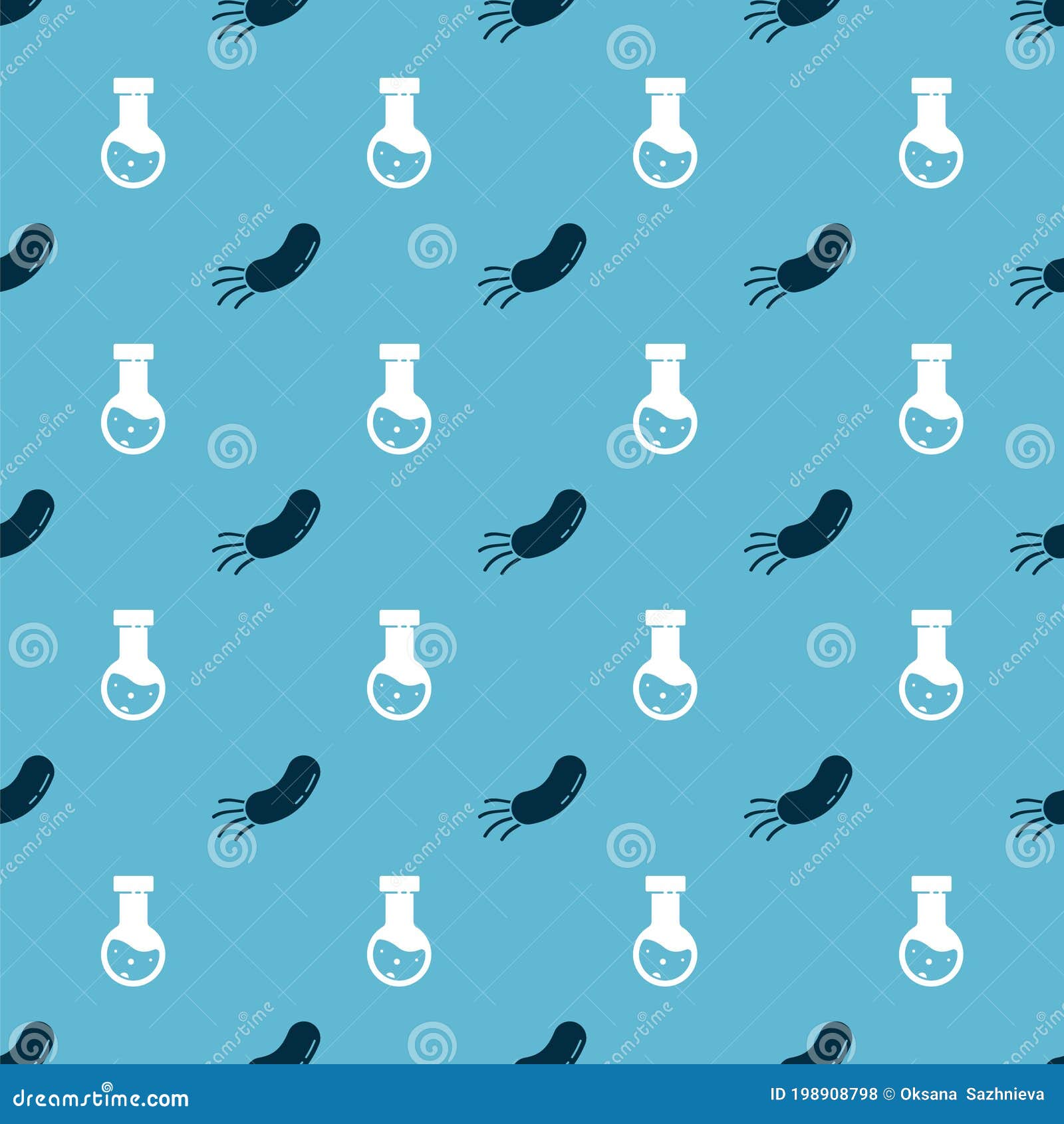 Set Bacteria and Test Tube and Flask Chemical on Seamless Pattern ...