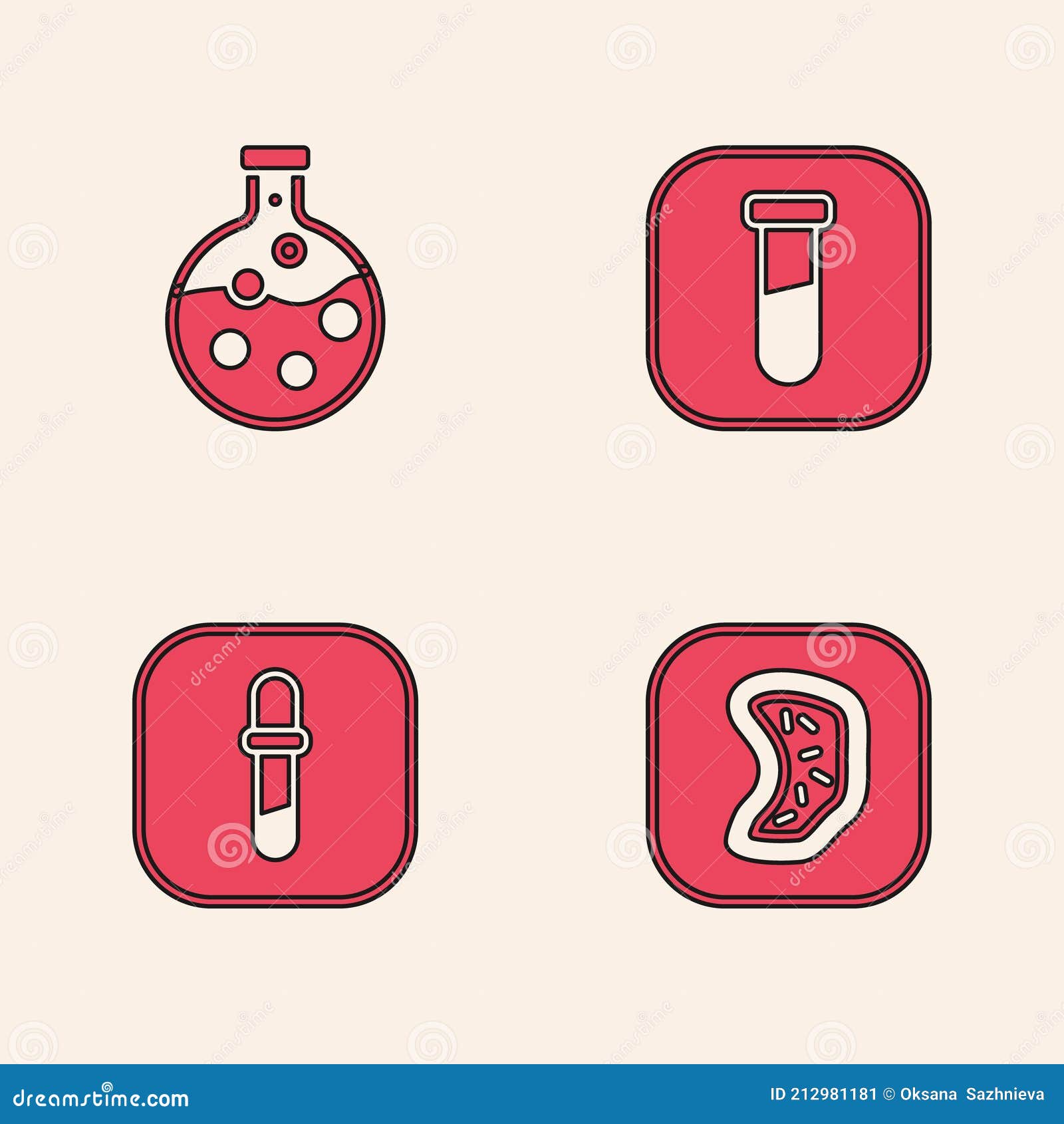 Set Bacteria, Test Tube and Flask, and Pipette Icon. Vector Stock ...