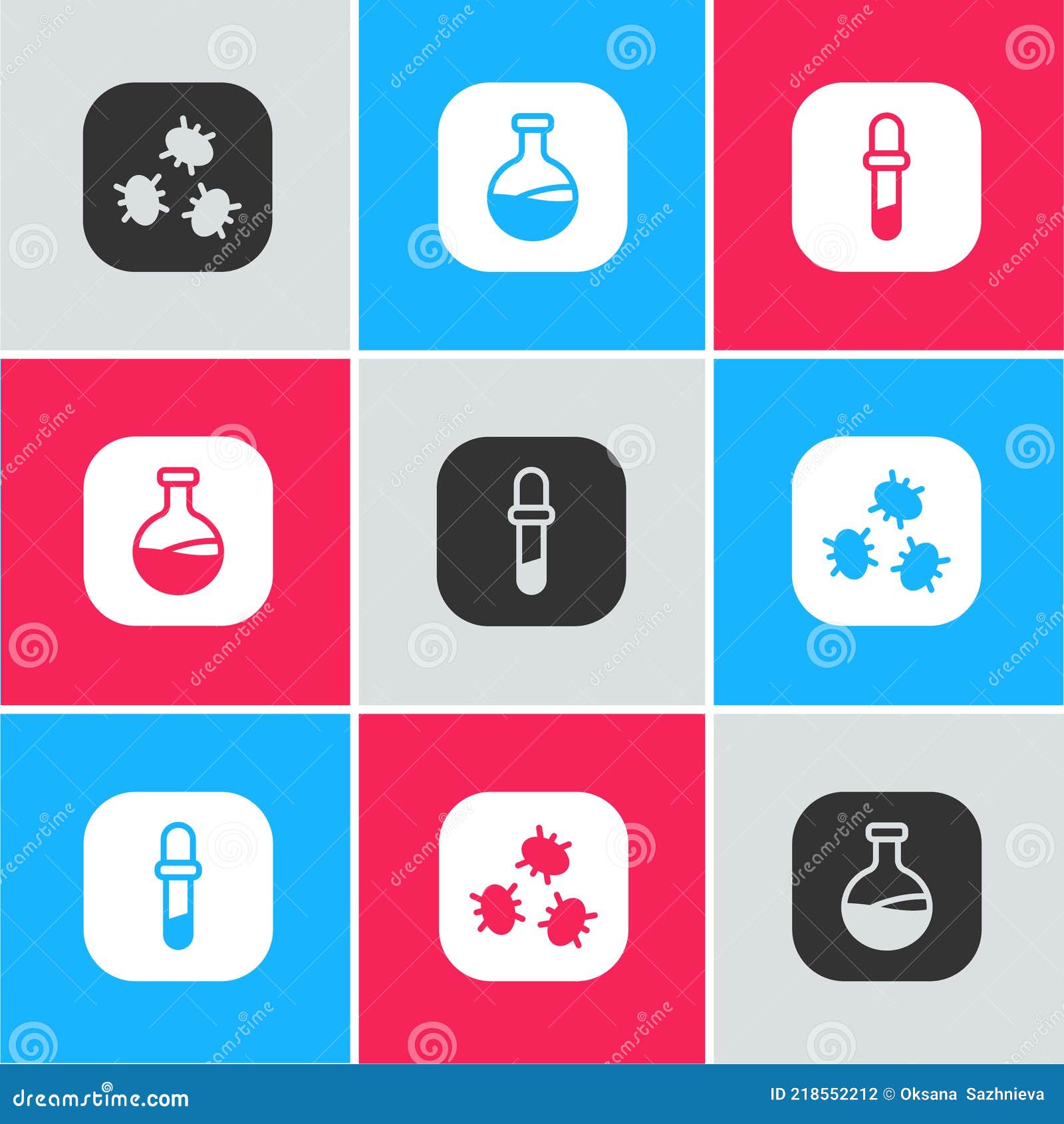 Set Bacteria, Test Tube and Flask and Pipette Icon. Vector Stock Vector ...