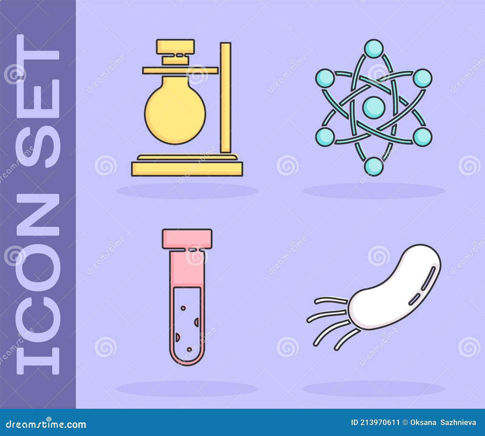 Set Bacteria, Test Tube Flask on Stand, Test Tube and Flask Chemical ...