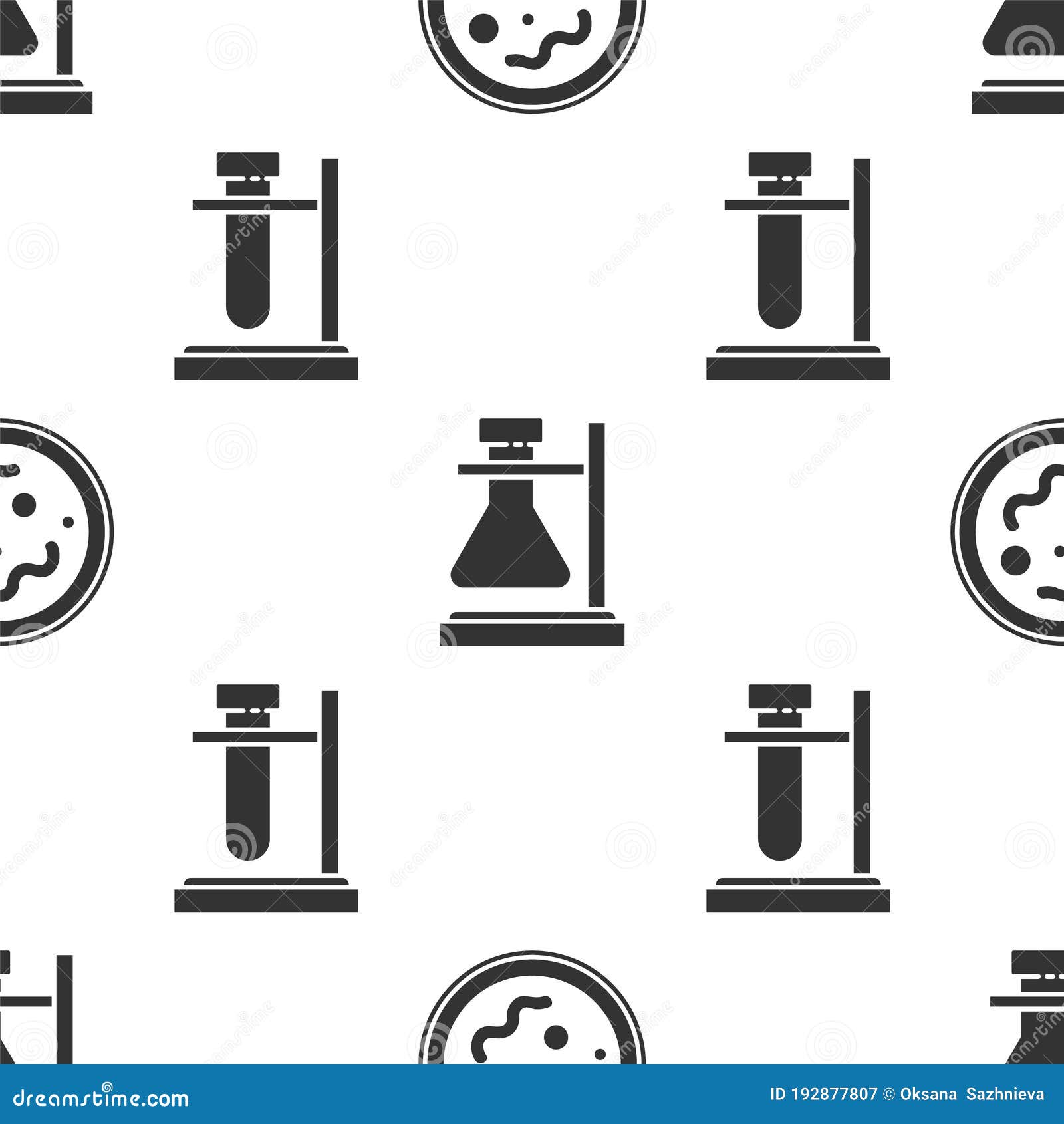Set Bacteria, Test Tube Flask on Stand and Test Tube Flask on Stand on ...