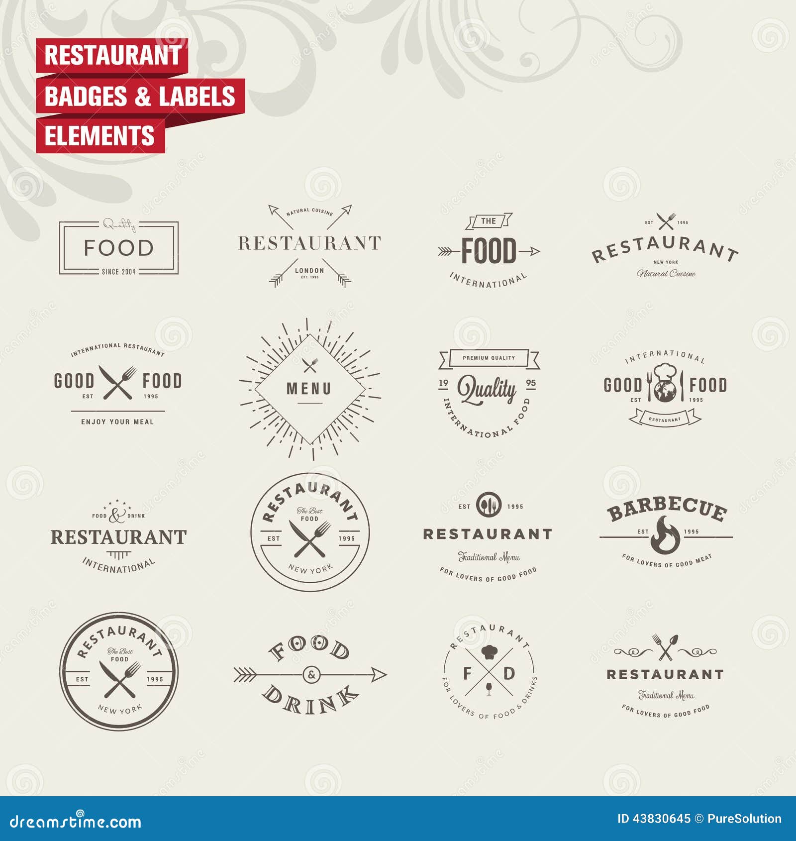 Set of Badges and Labels Elements for Restaurant Stock Vector ...